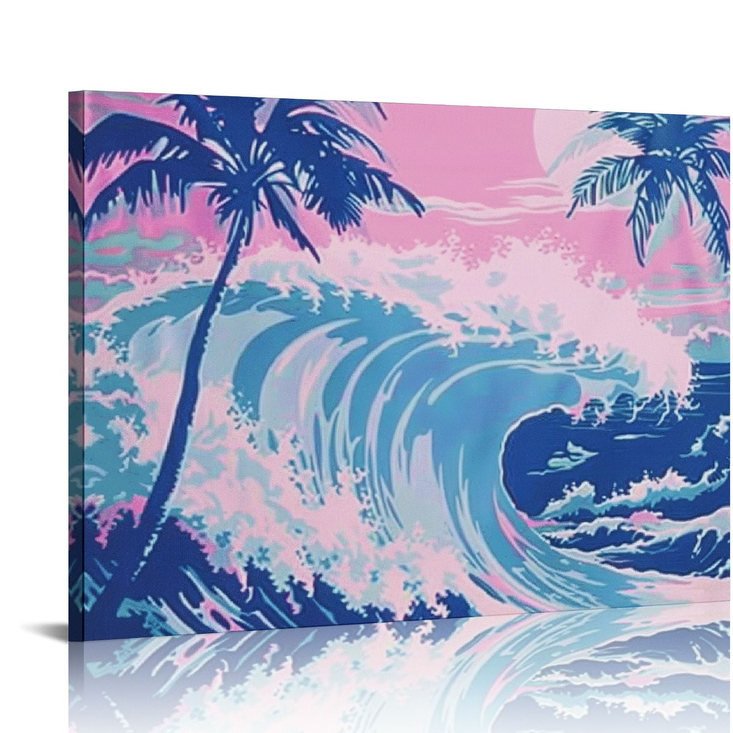 palm trees wave vaporwave colors Canvas Wall Art Living Room Bedroom ...