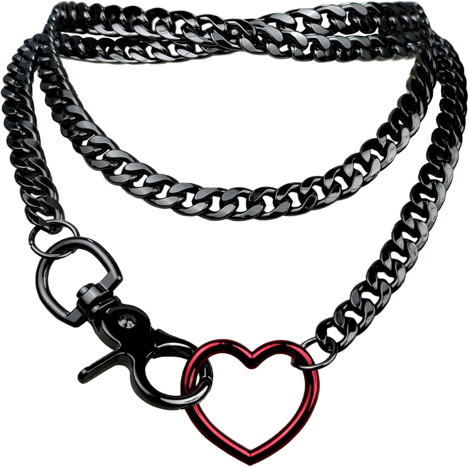 paloli Women's Slip Chain Rainbow Heart O-Ring Chunky Chain Necklace ...