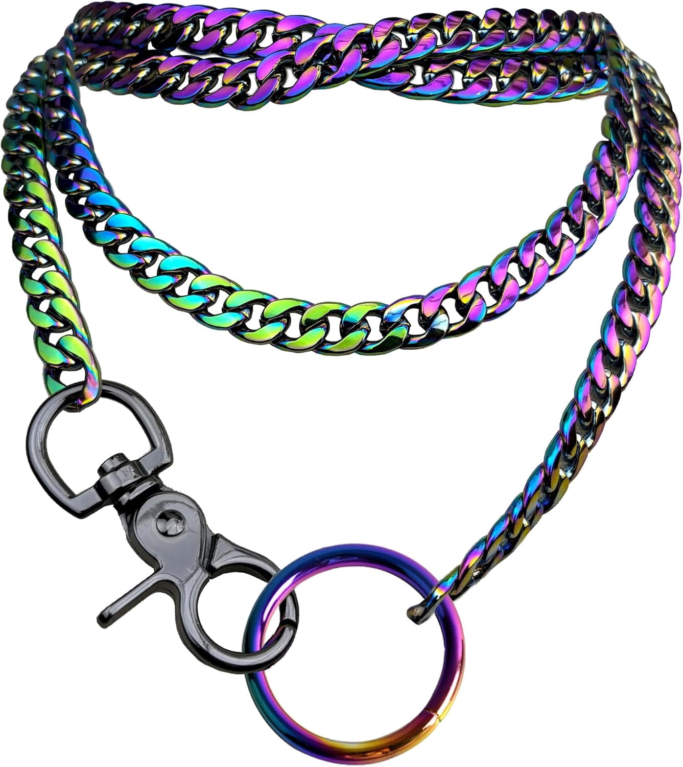 paloli Women's Slip Chain Rainbow Heart O-Ring Chunky Chain Necklace ...