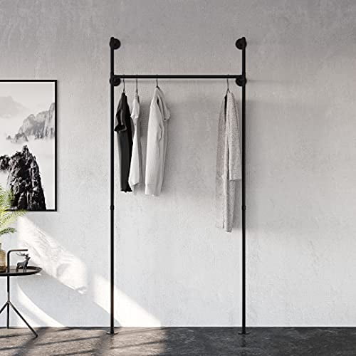 pamo Industrial pipe clothing rack metal black - Wall mounted clothes ...