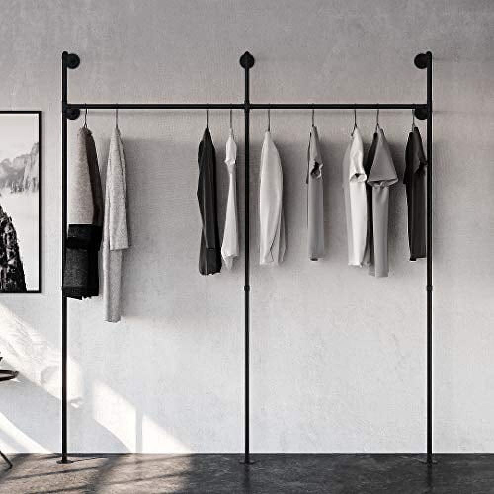 pamo Industrial pipe clothing rack metal black - Wall mounted clothes ...