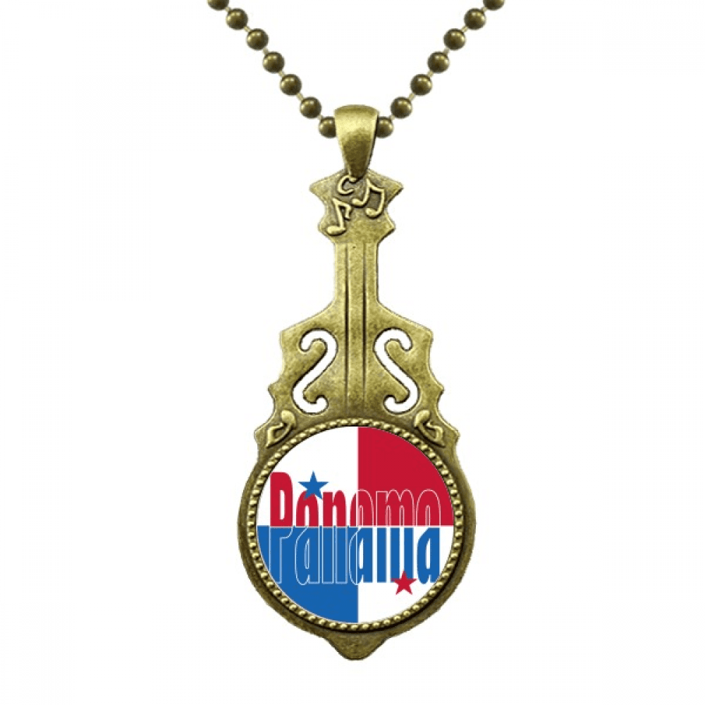 panama country flag name art deco fashion necklace antique guitar ...