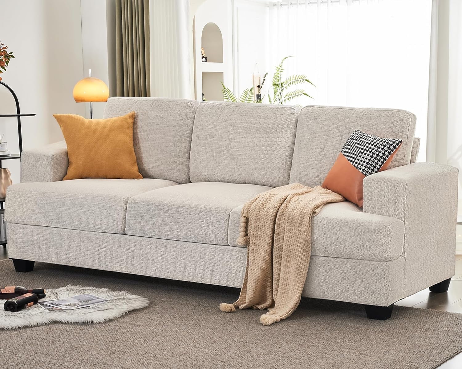 Papajet Soft Aesthetic 89 inch 3 Seater Sofa, Comfy Deep Seat Couch for ...