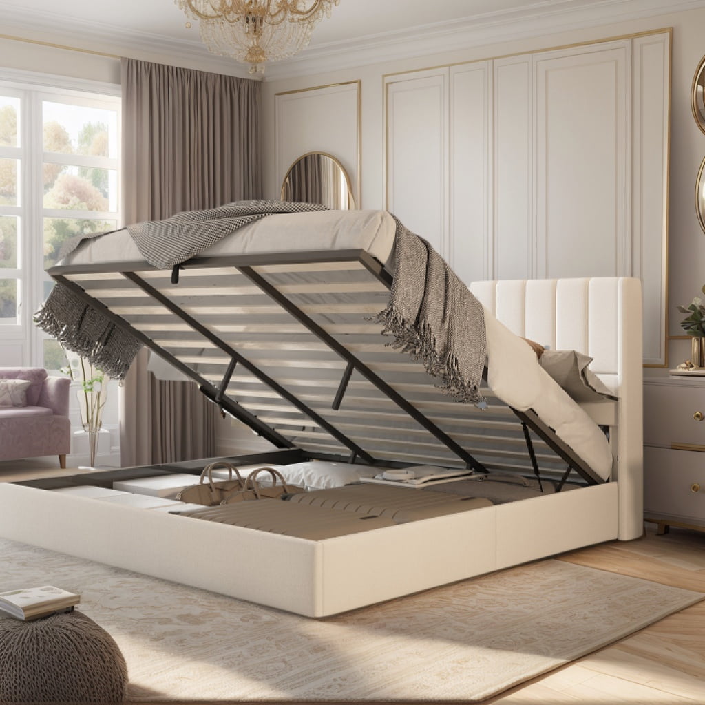 papajet Queen Size Lift Up Storage Bed, Linen Upholstered Platform Bed ...