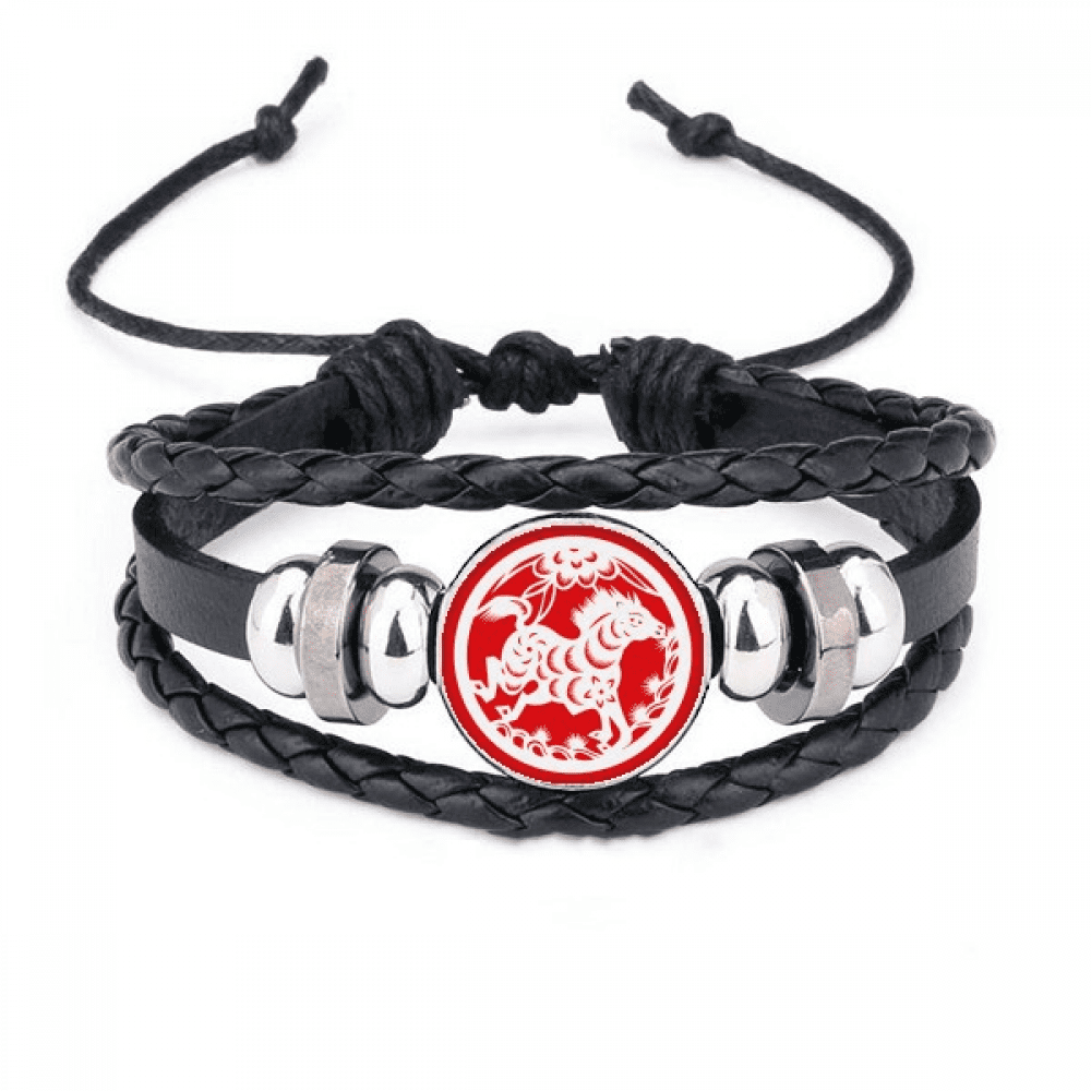 paper-cut horse animal china zodiac art bracelet braided leather woven ...