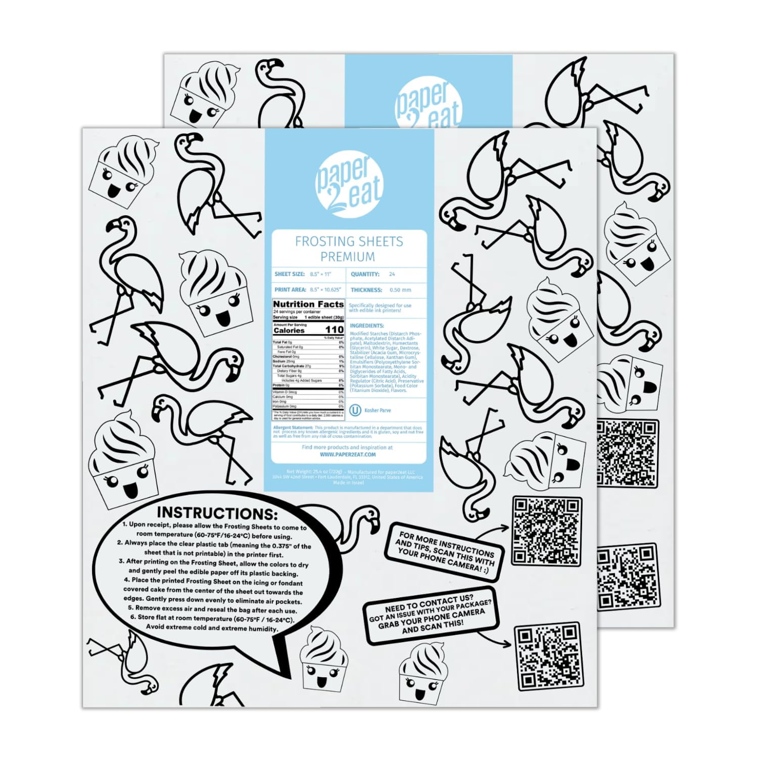 paper2eat Frosting Sheets Premium DEF29 8.5“ x 11“ - 48 Count - White ...