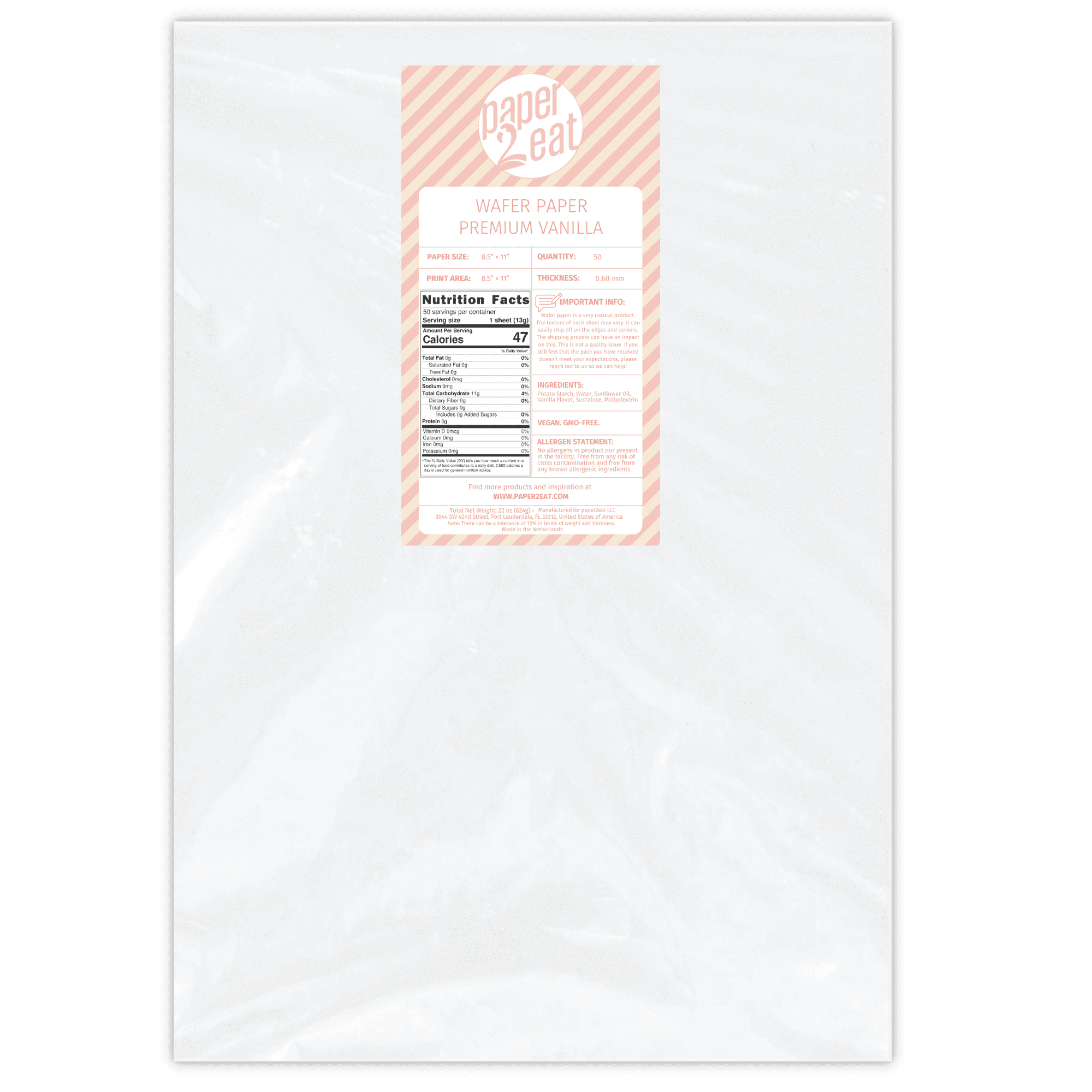 paper2eat White Edible Wafer Paper Premium VANILLA (0.60 mm) - 50 Count ...