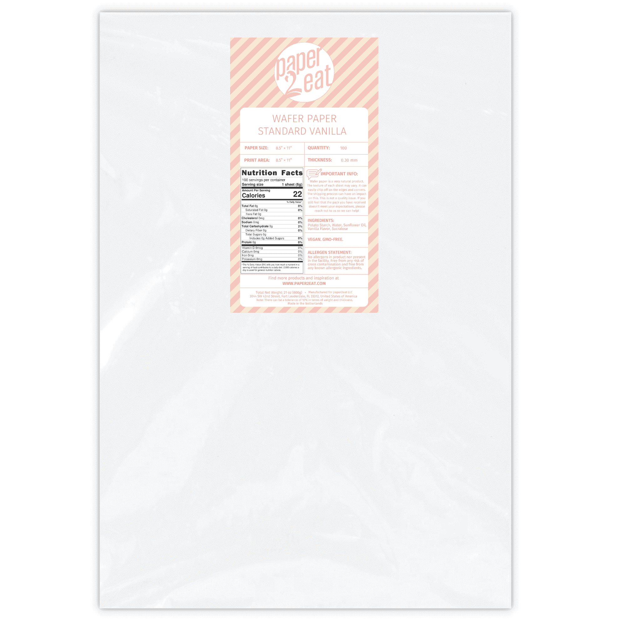 paper2eat White Edible Wafer Paper Standard VANILLA (0.30 mm) - 100 ...