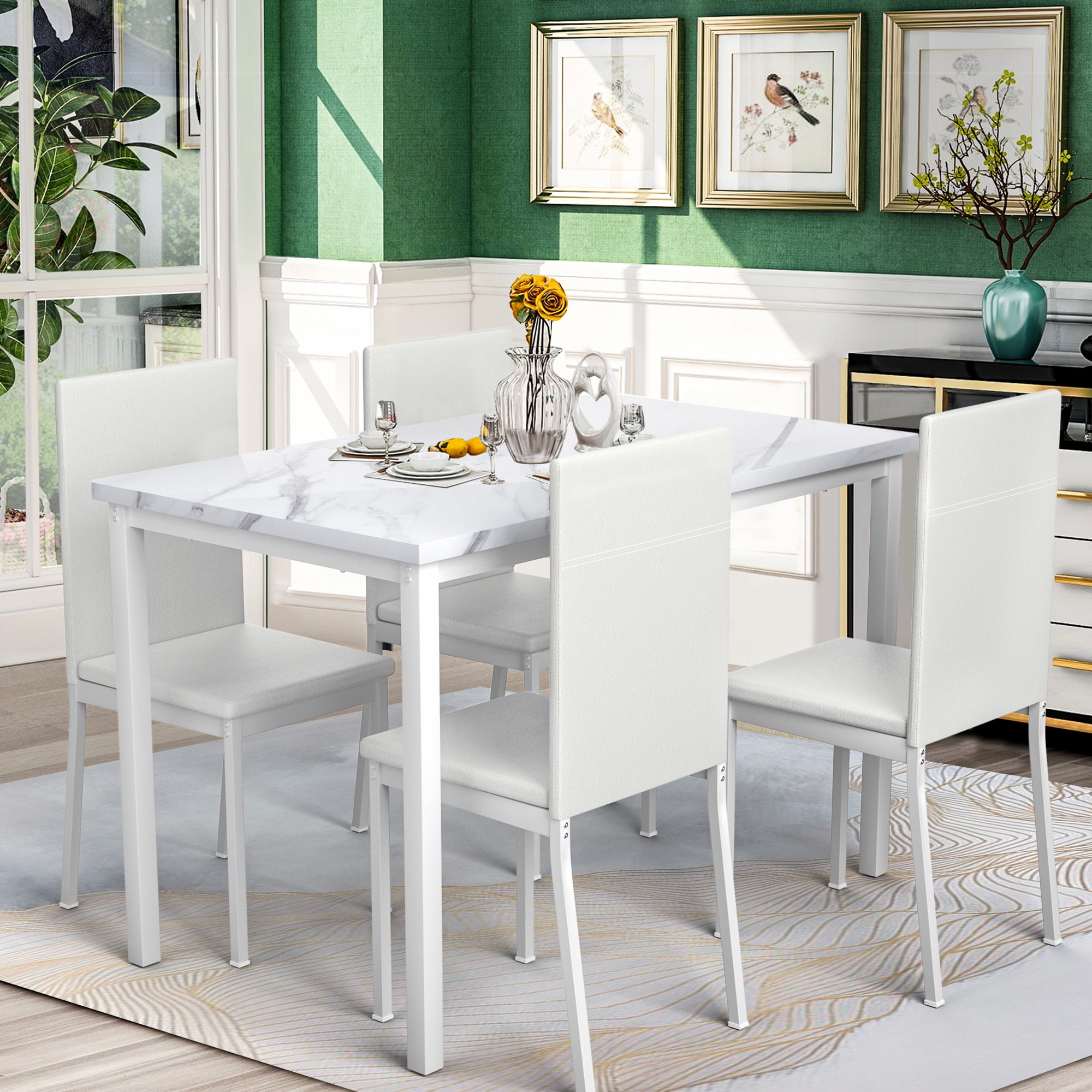 paproos 5 Piece Counter Height Dining Table Set, Modern Faux Marble ...