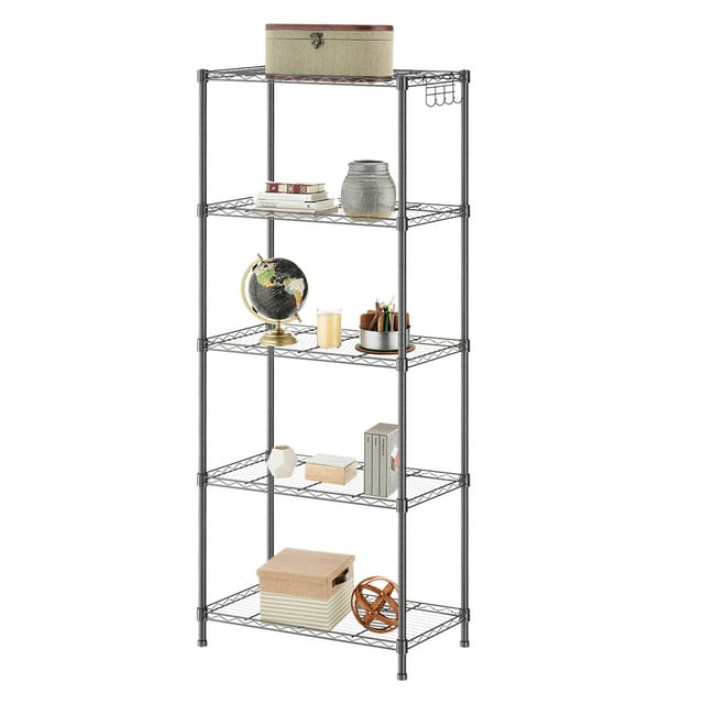 paproos 5 Tier Metal Storage Shelves, Kitchen Storage Shelf with Hooks ...