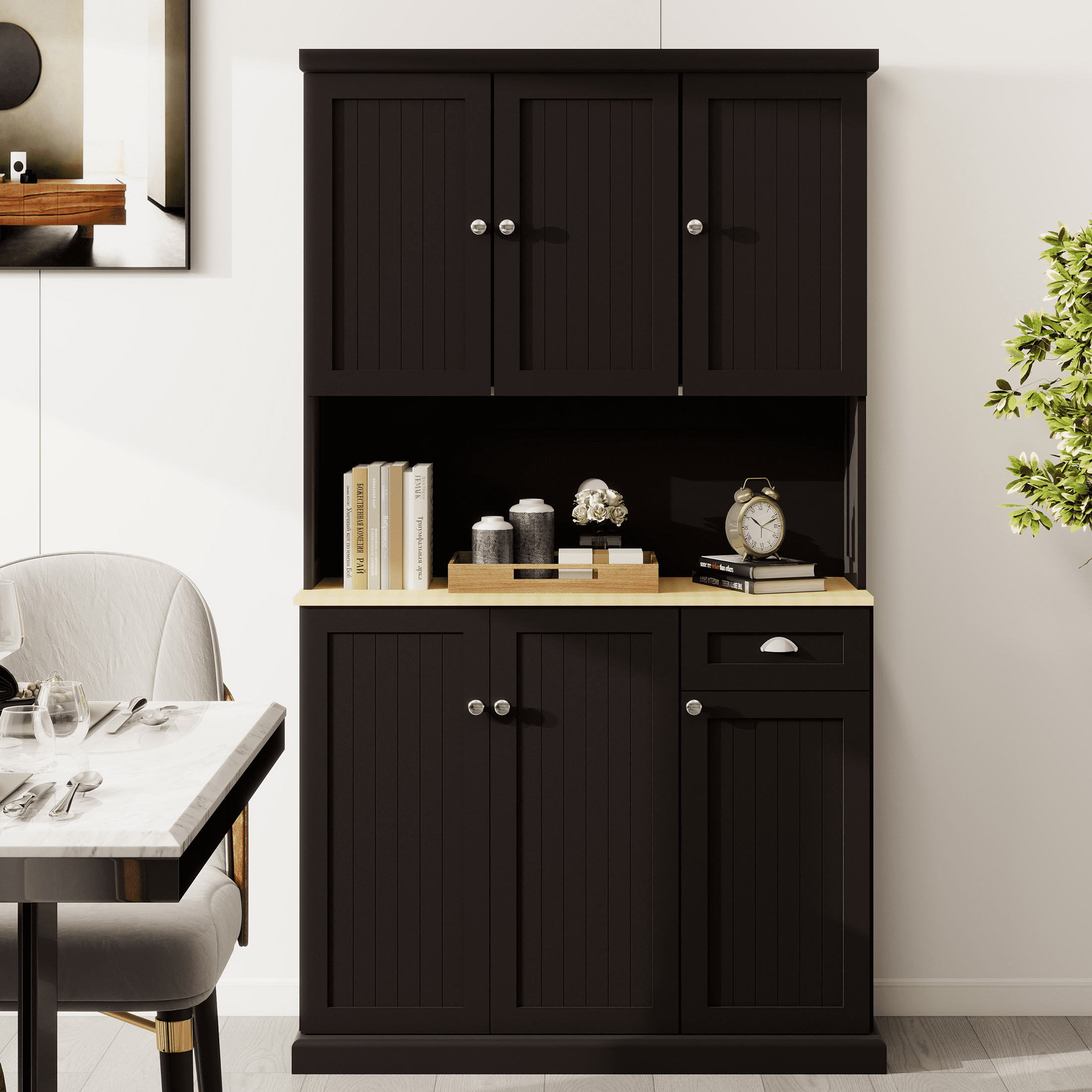 PAPROOS 71" Pantry Cabinets with Hutch, Tall Kitchen Pantry Storage ...