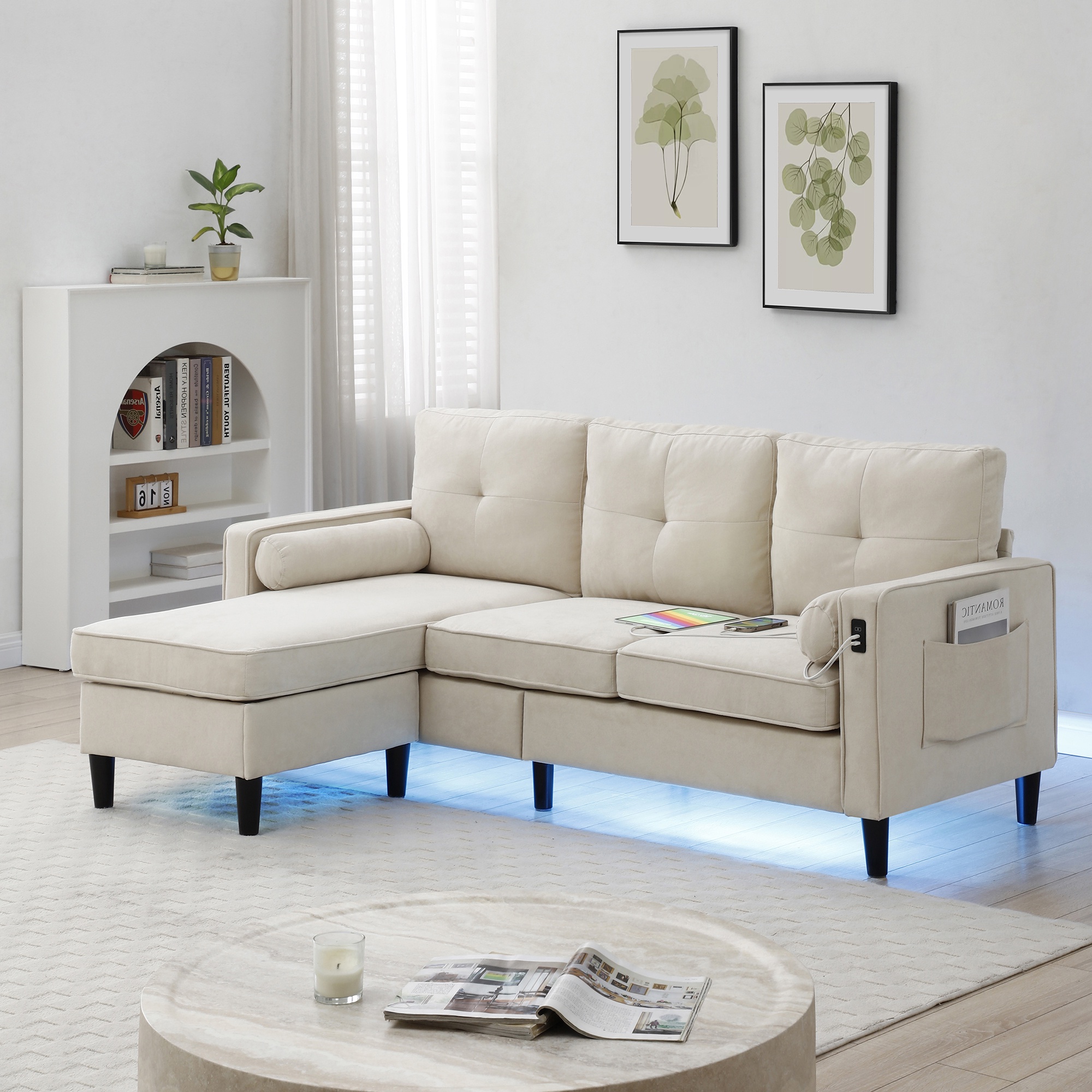 Upholstered Sofa Set, L-Shaped 5 Pieces Modular Sofa with Removable ...
