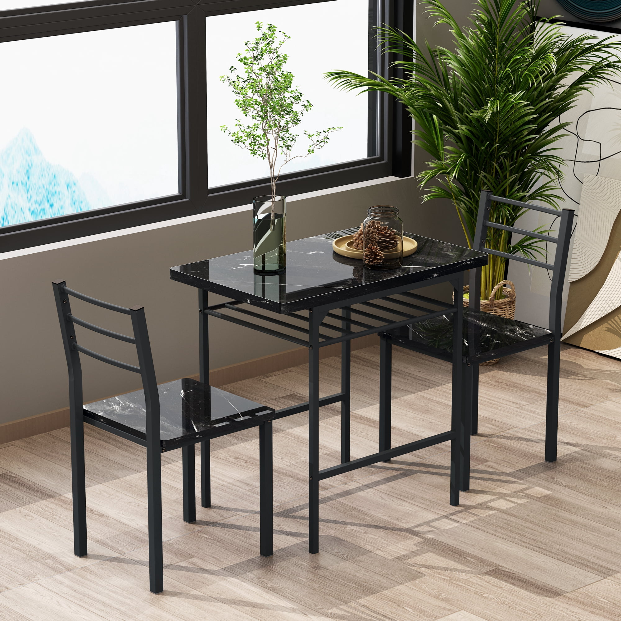 paproos Dining Table Set for 2, Modern 3-Piece Kitchen Table Set with ...