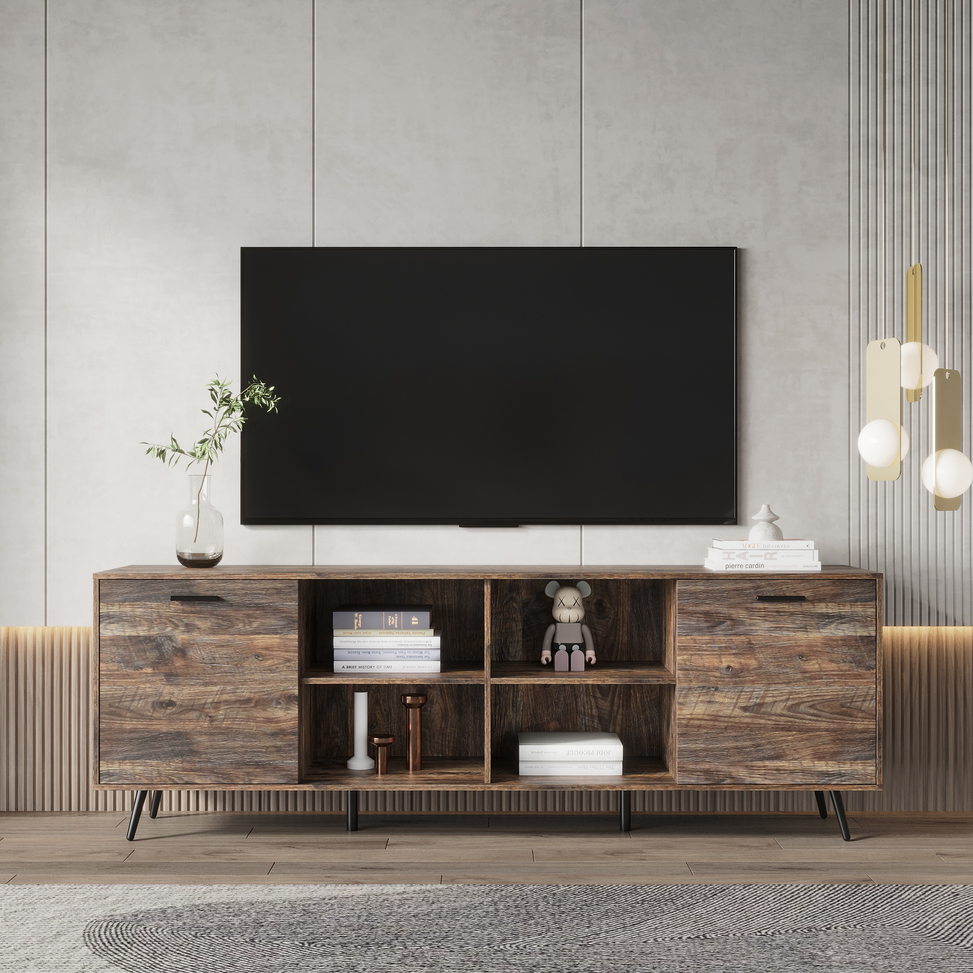 paproos Espresso Finish TV Stand for 80 Inch TV, Farmhouse TV stand ...