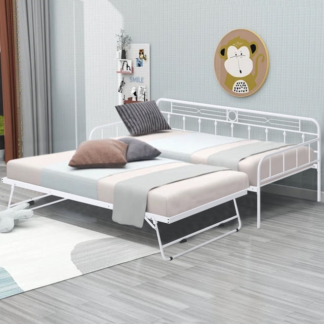 Paproos Twin Size Metal Daybed with Pop up Trundle, Multifunctional ...