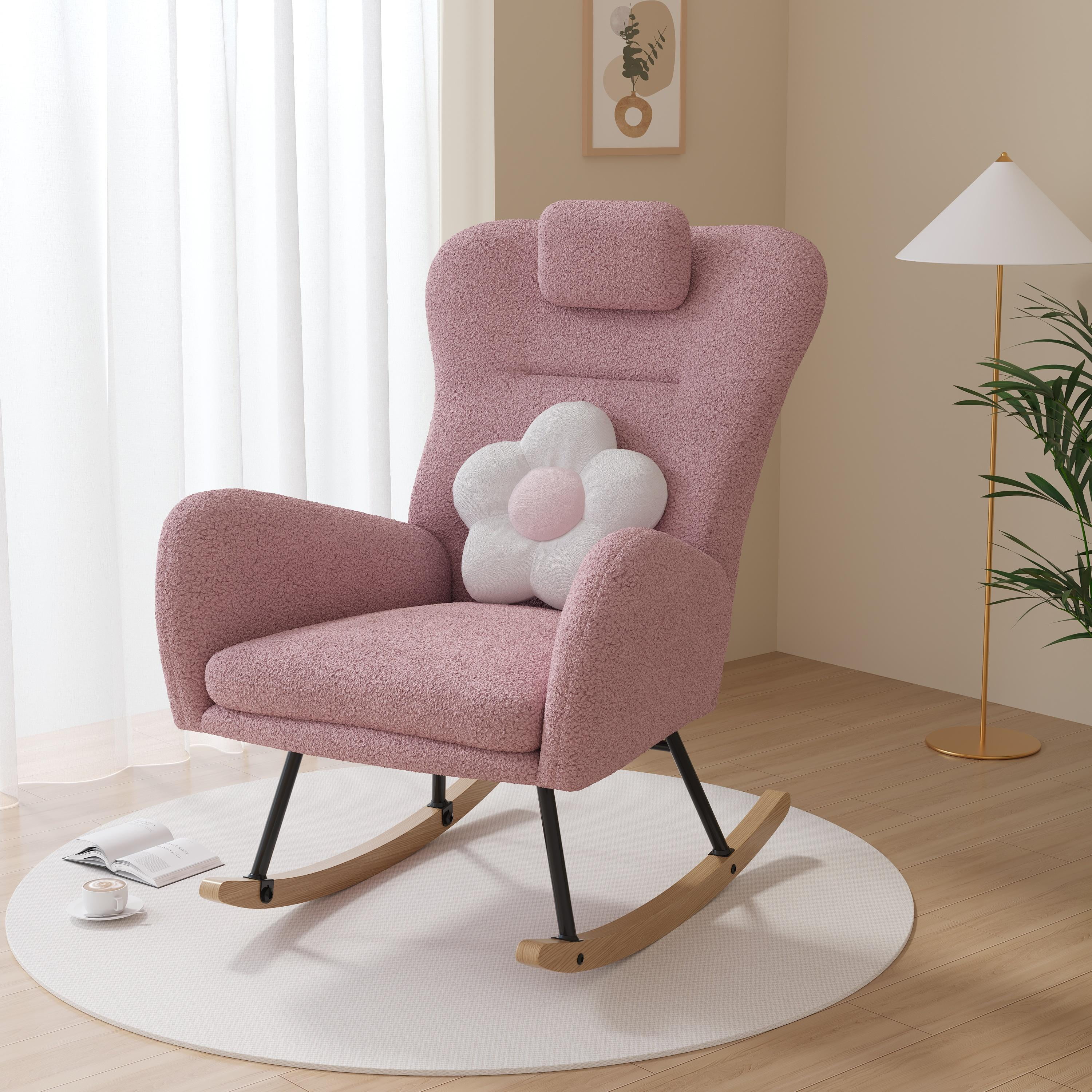 paproos Modern Teddy Fabric Rocking Chair, Accent Rocker Chair with ...