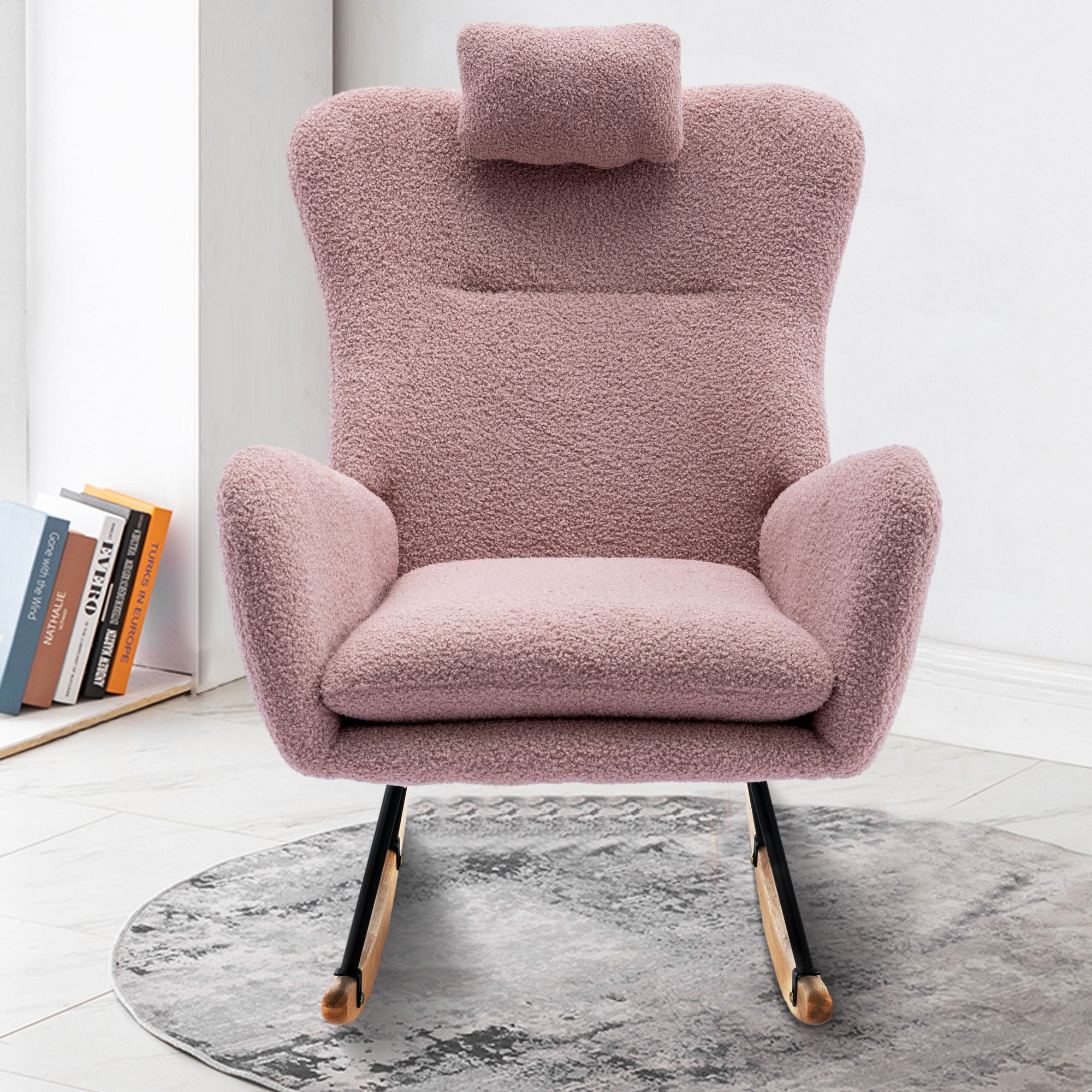 paproos Modern Teddy Fabric Rocking Chair, Accent Rocker Chair with ...