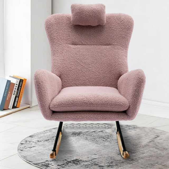 paproos Modern Teddy Fabric Rocking Chair, Accent Rocker Chair with ...