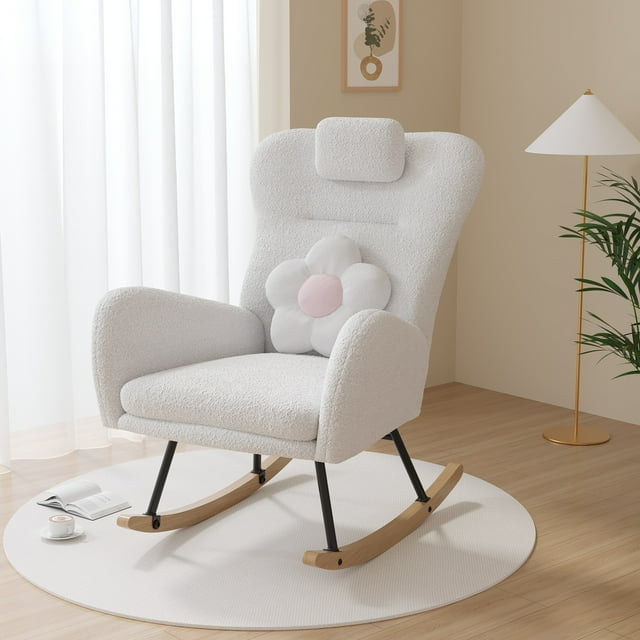 paproos Modern Teddy Fabric Rocking Chair, Accent Rocker Chair with ...