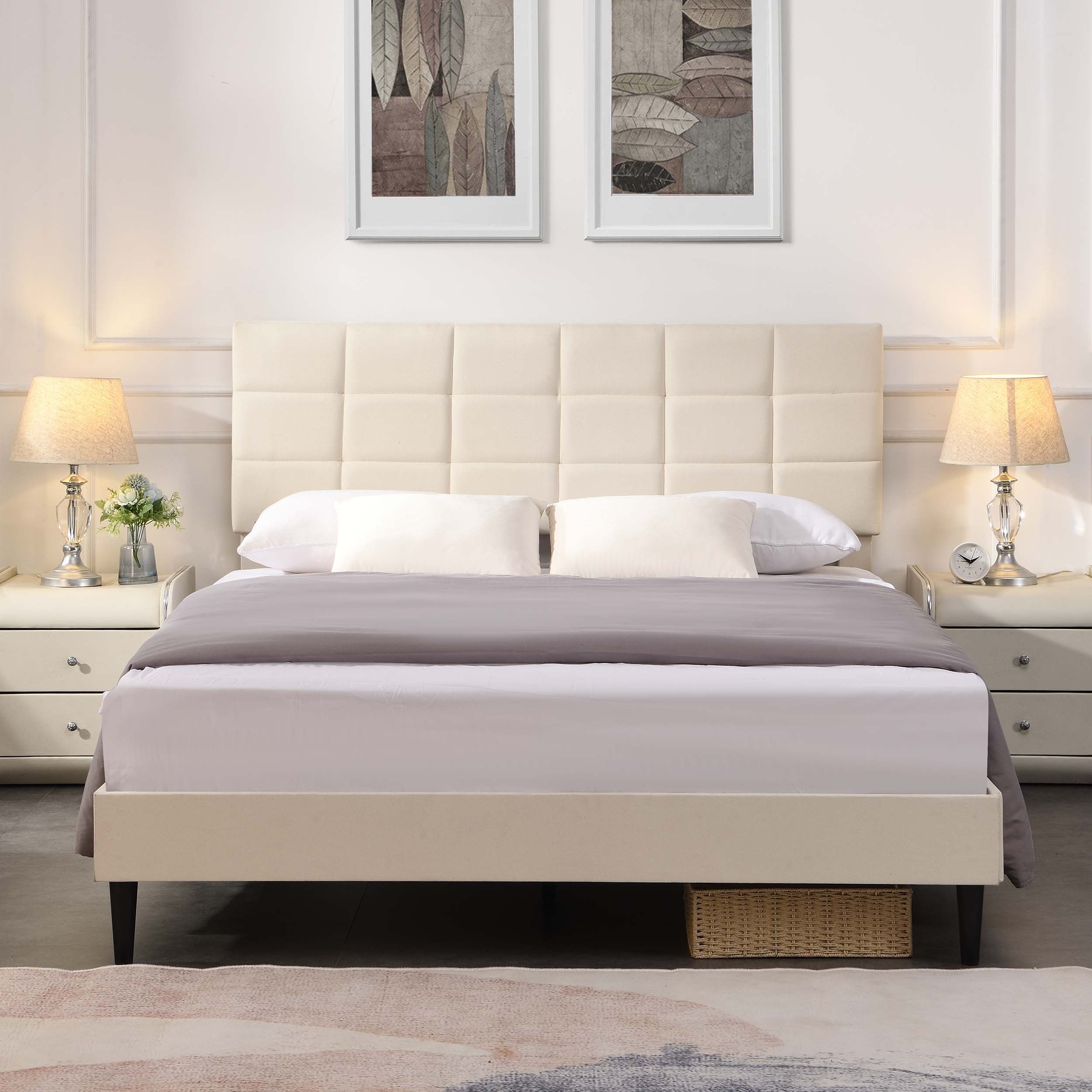paproos Queen Upholstered Bed Frame, Platform Bed with Fabric ...