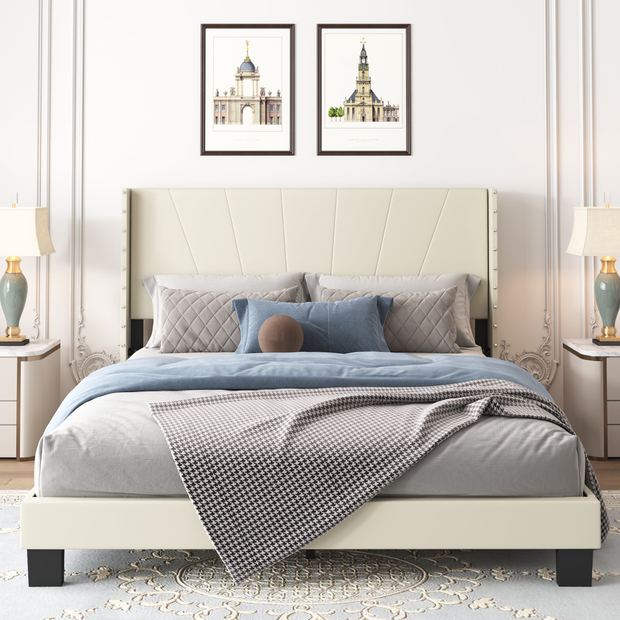 paproos Queen Upholstered Bed Frame, Velvet Platform Bed, Queen Floor ...