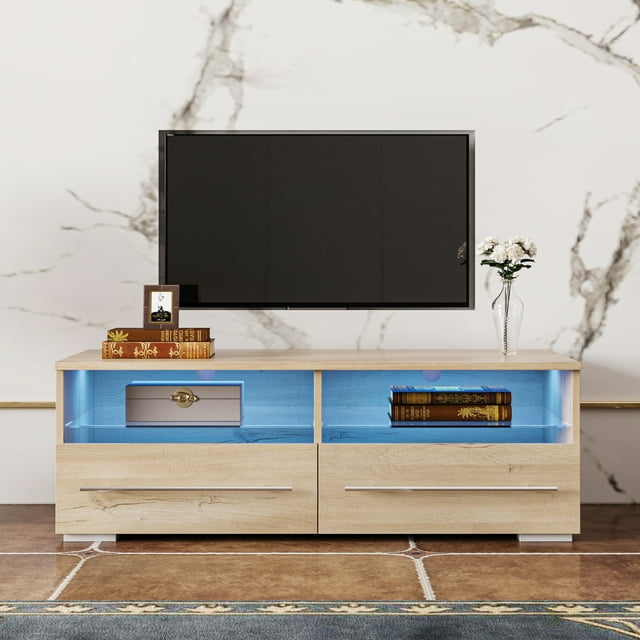 paproos TV Stand for 43 Inch TV, Oak TV Cabinet with 16 Colors LED ...