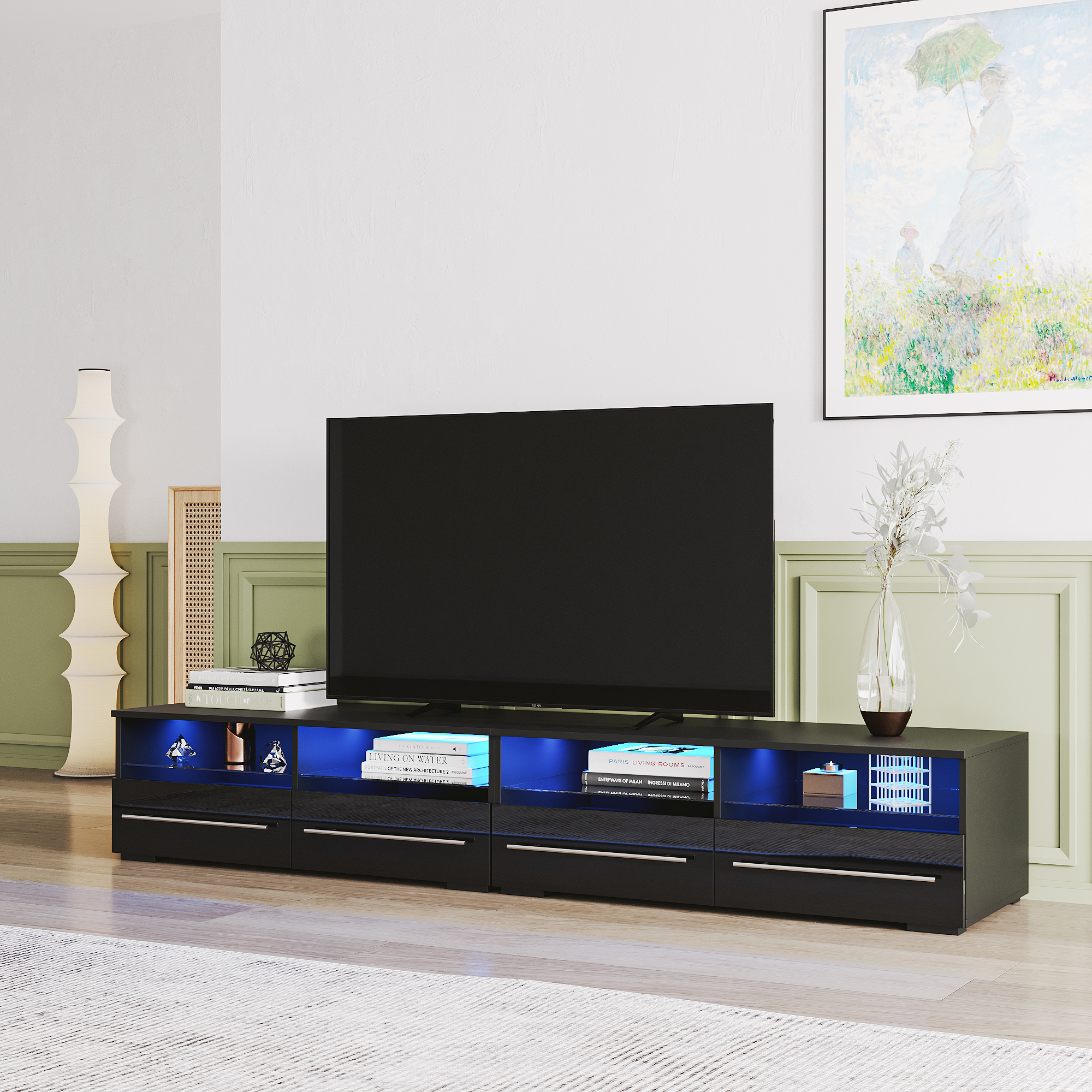 paproos TV Stand for 75 Inch TV, Modern TV Cabinet with 16 Colors LED ...
