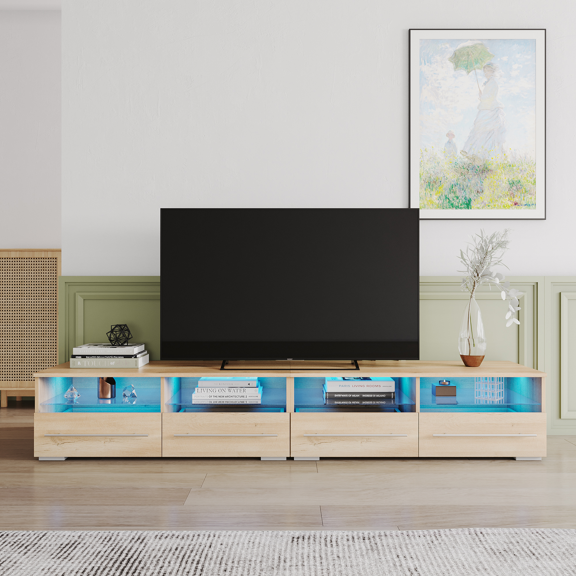 paproos TV Stand for 80 Inch TV, Modern TV Cabinet with 16 Colors LED ...