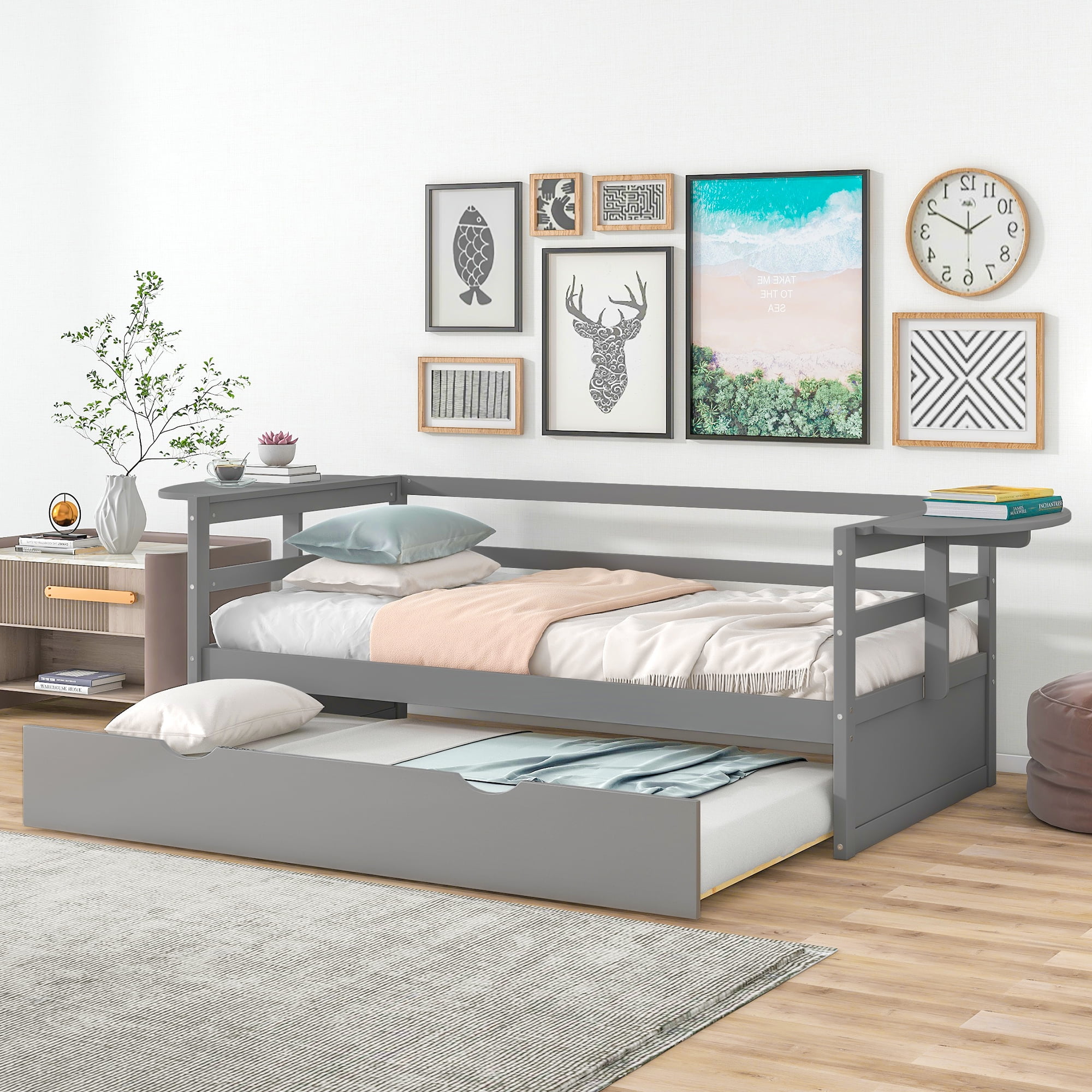 paproos Twin Daybed with Trundle Included, Modern Wood Daybed Frame ...