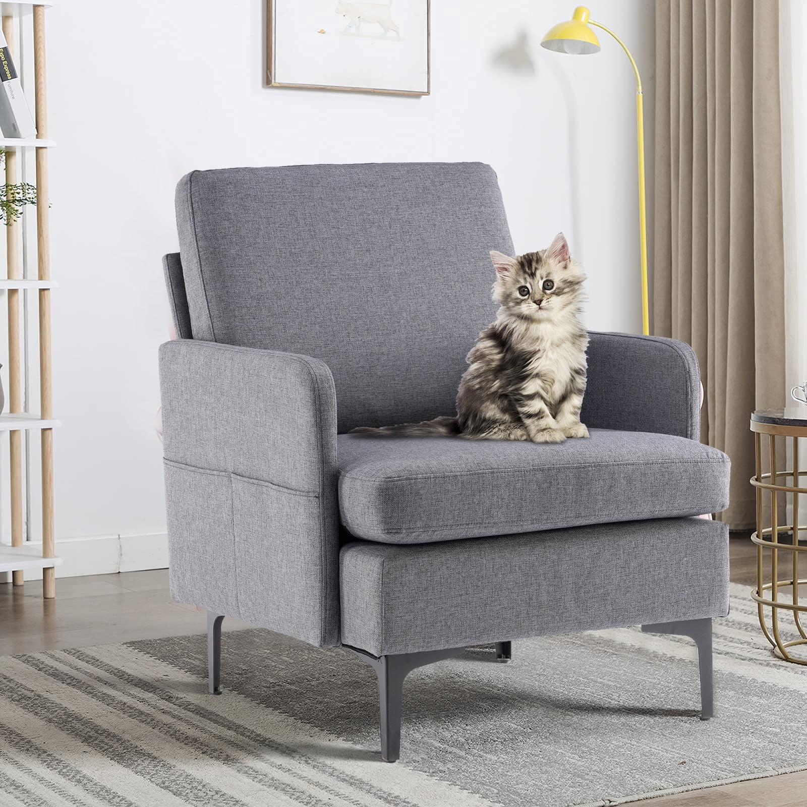 paproos Upholstered Accent Arm Chair, Gray Single Sofa Club Chair for ...