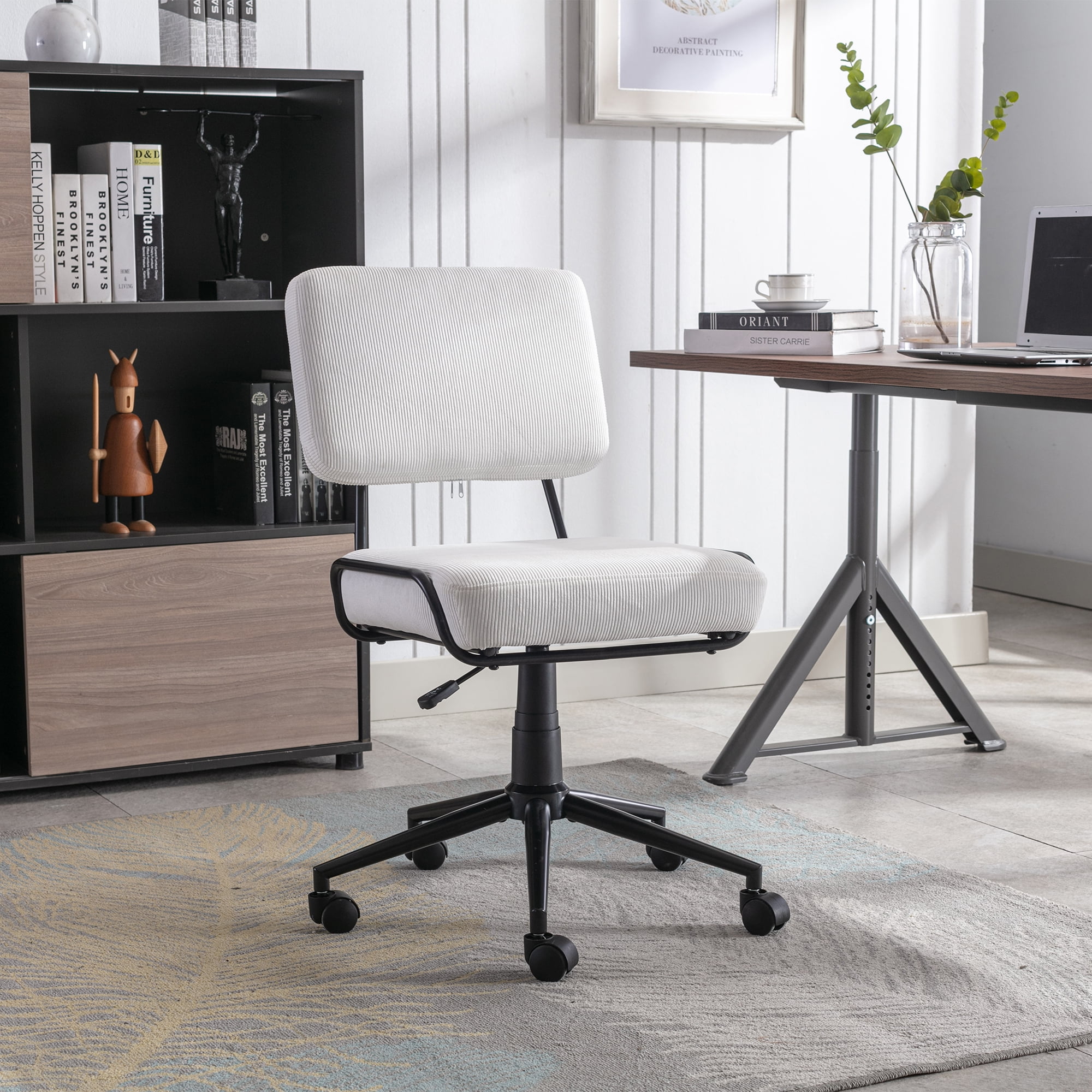 paproos White Desk Chair, Fabric Adjustable Task Chair, Swivel Rolling ...