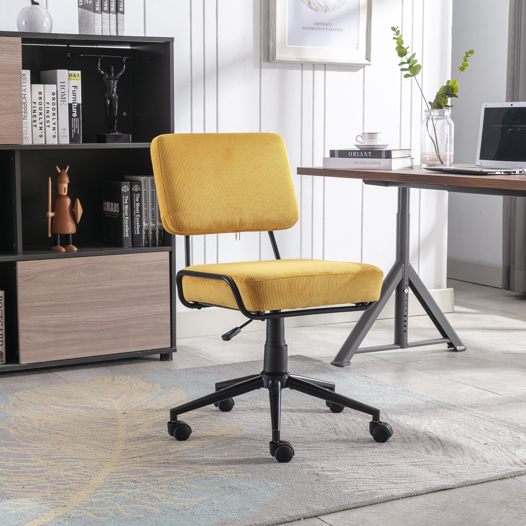 paproos Yellow Desk Chair, Fabric Adjustable Task Chair, Swivel Rolling ...