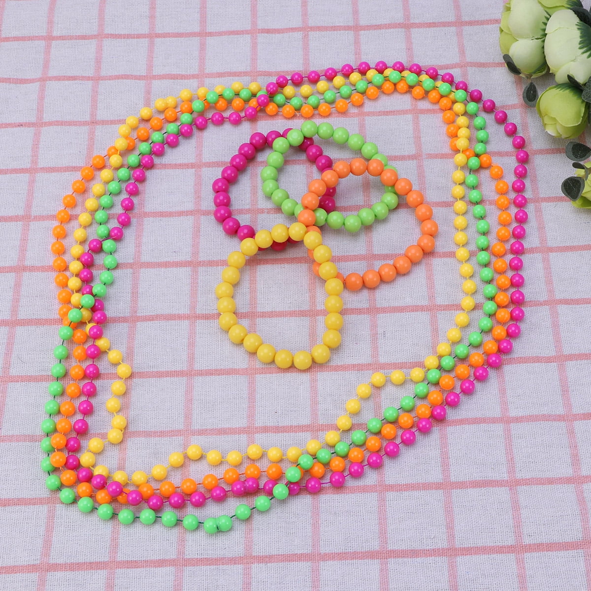 party bead necklace 4pcs Neon Bead Necklace Plastic Beaded Ball Chain ...
