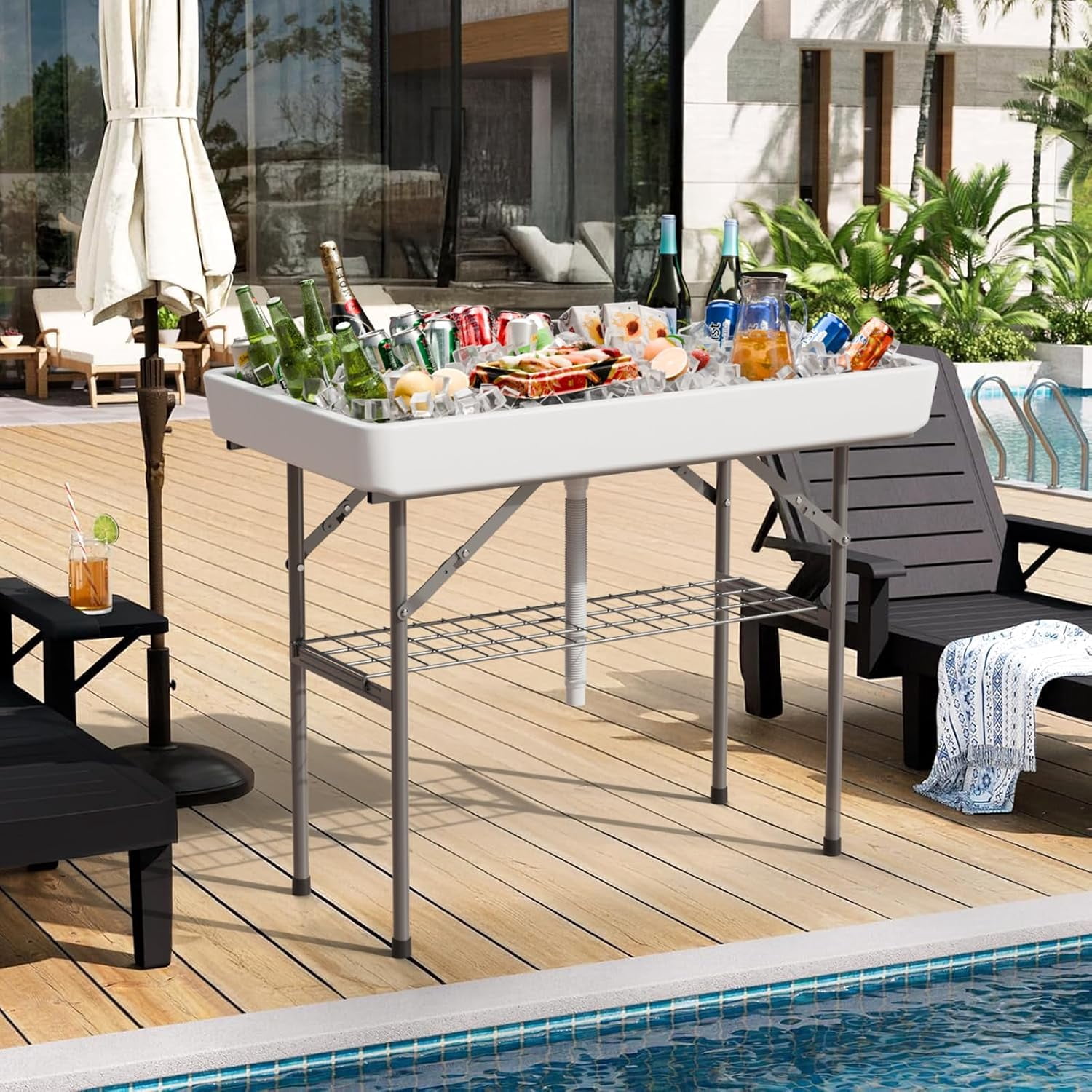 party ice cooler folding table (come with 5l bucket), portable ice ...