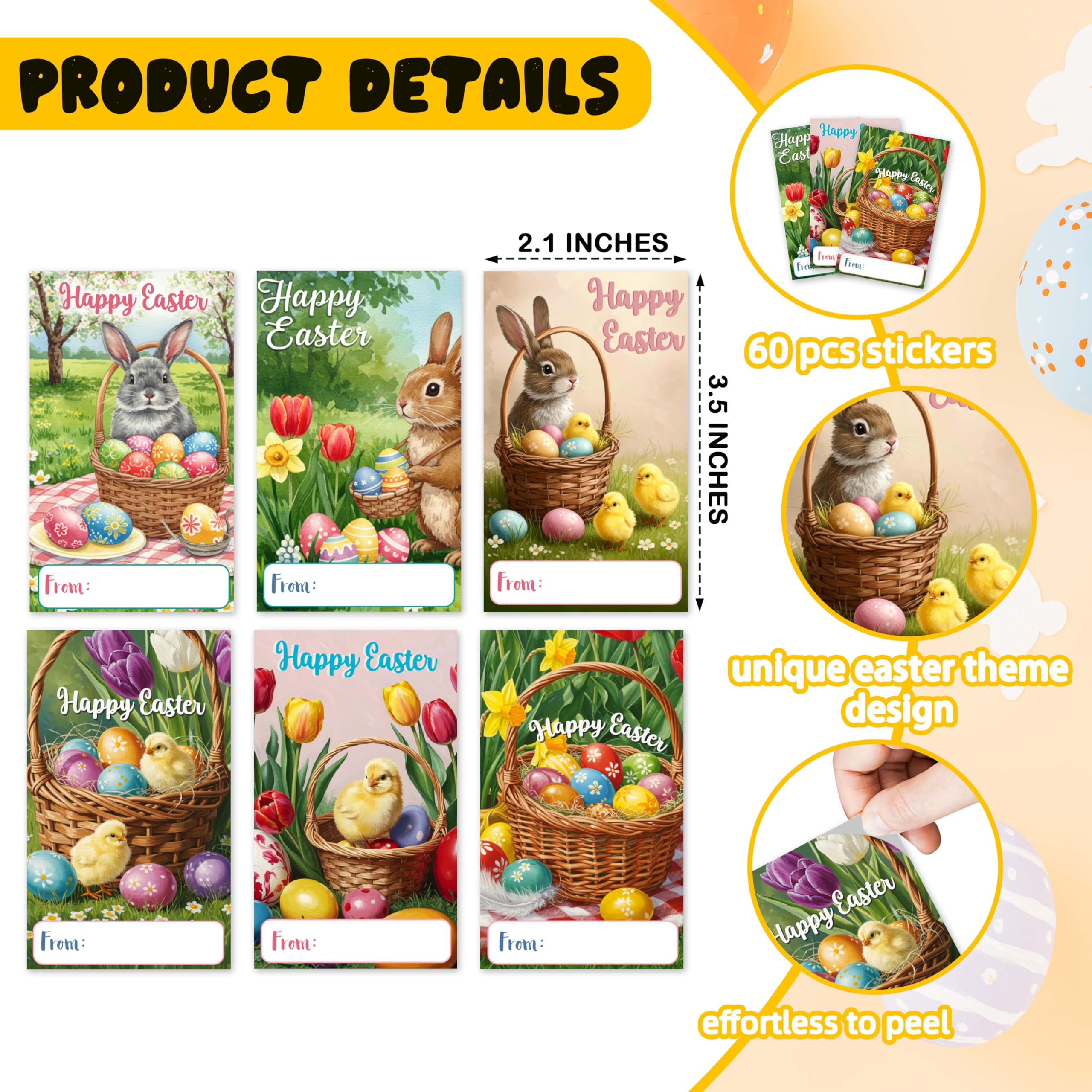 patcate 6 Style AJH3 Easter Gift Tag Sticker, Cute Easter Bunny Chicks ...