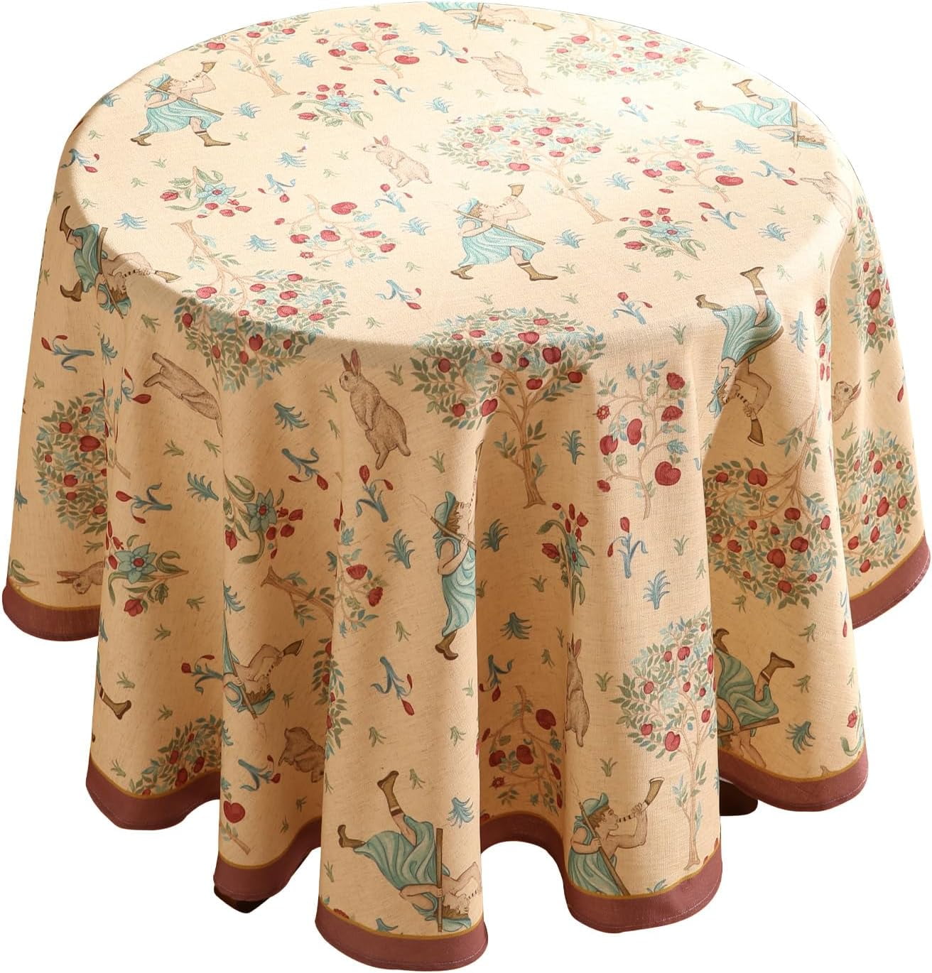 patdrea Designer Linen Beige Round Tablecloth,Vintage Italian Trees ...