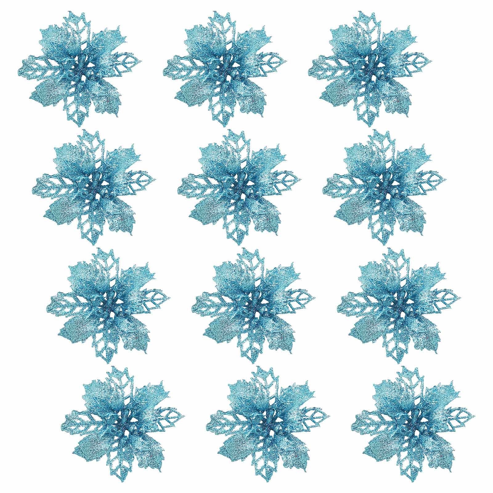 pathside 24PC Baby Blue Christmas Flowers with Clips for Christmas Tree ...