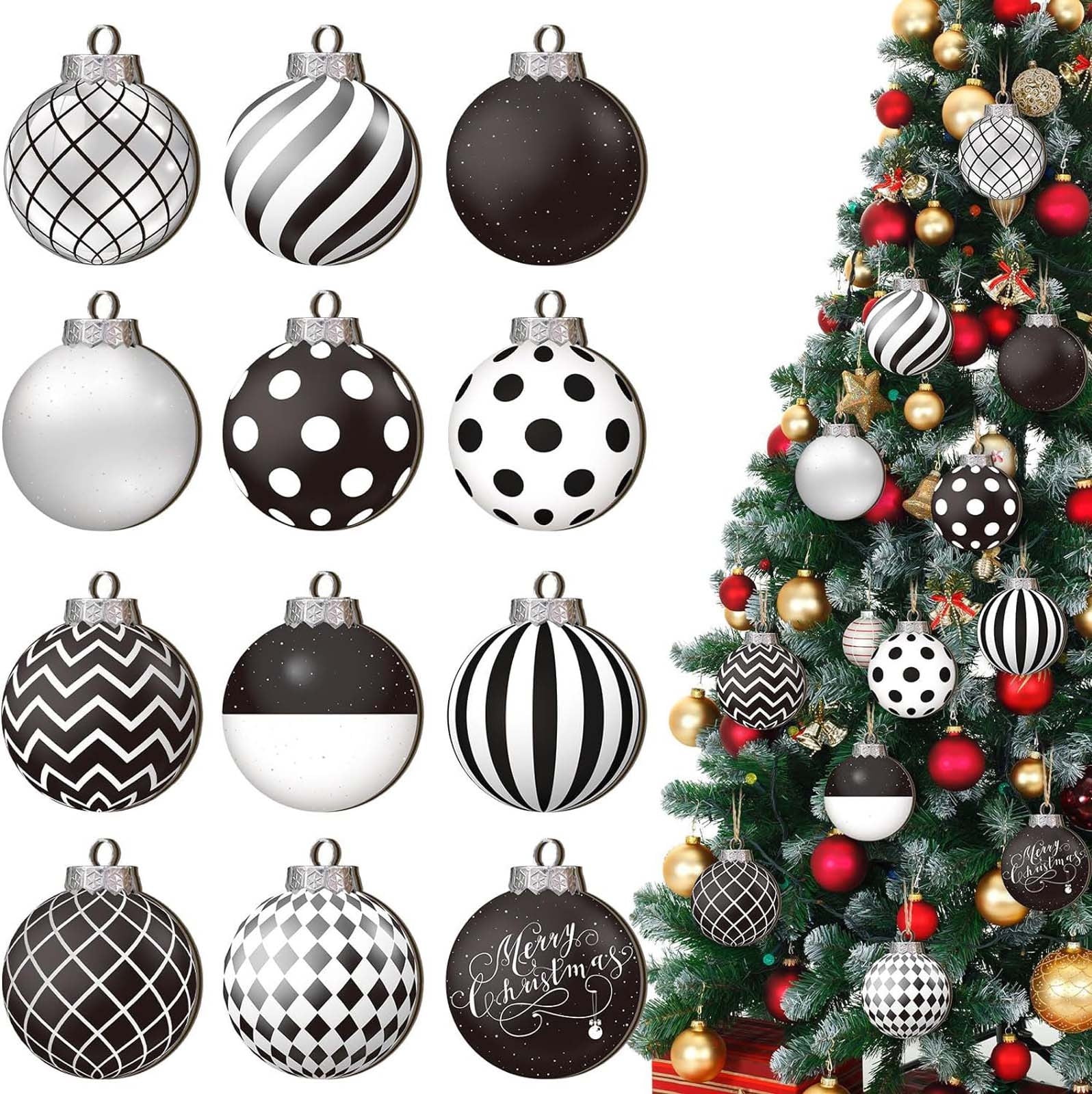 pathside 36 Pcs Christmas Polka Dot Ornaments Black and White Winter ...