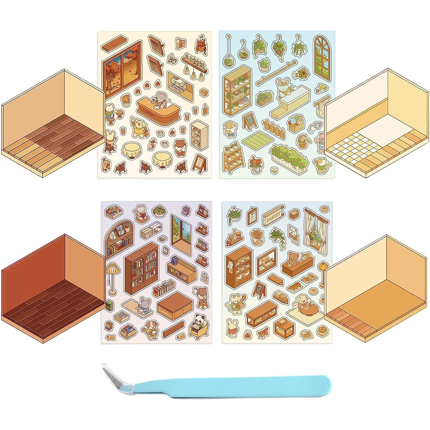 pathside 4PCS Fun DIY Stickers Scene Make Self-Service Library, Cat ...