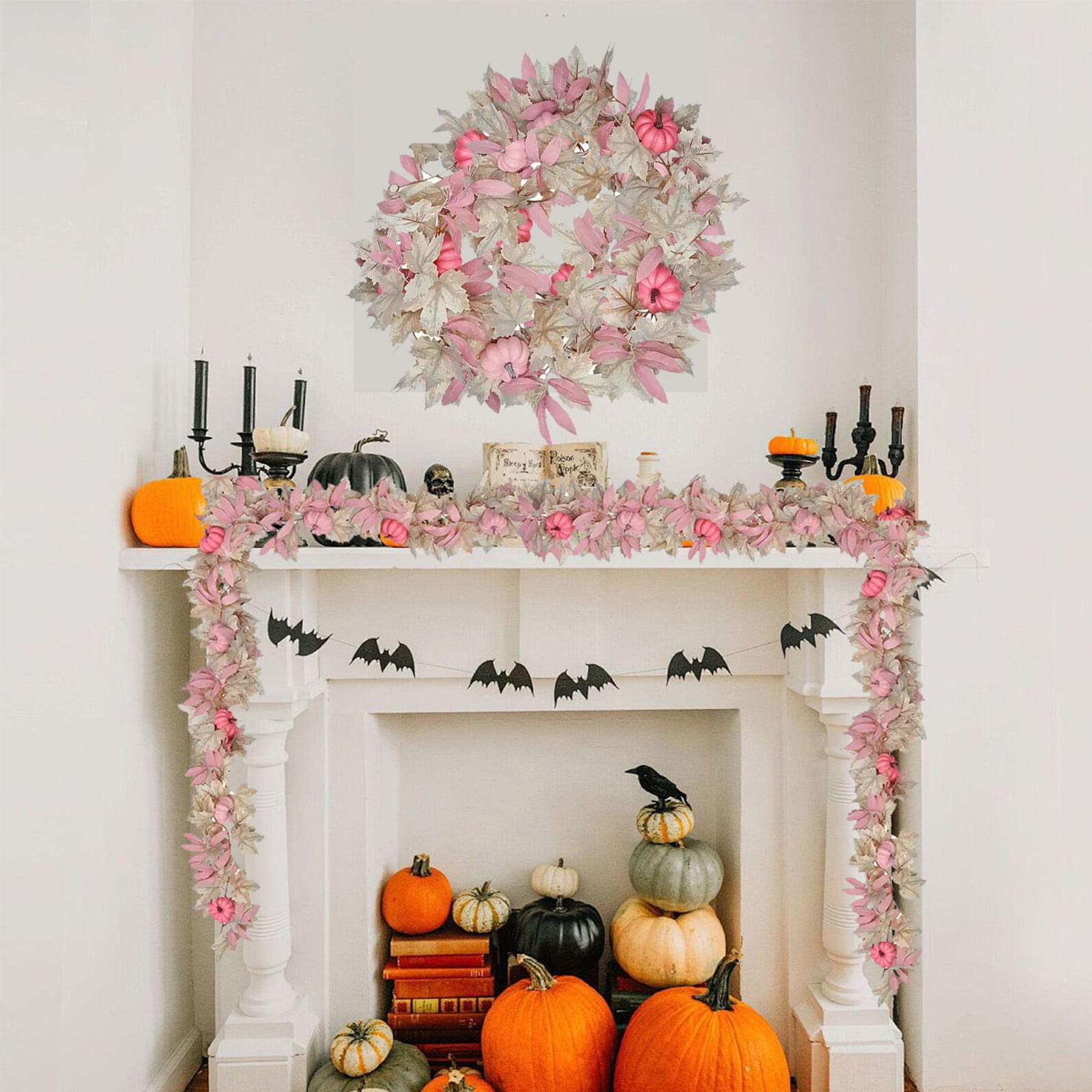 pathside 5.58ft Fall Maple Leaves Garland Decoration, Pumpkin White ...