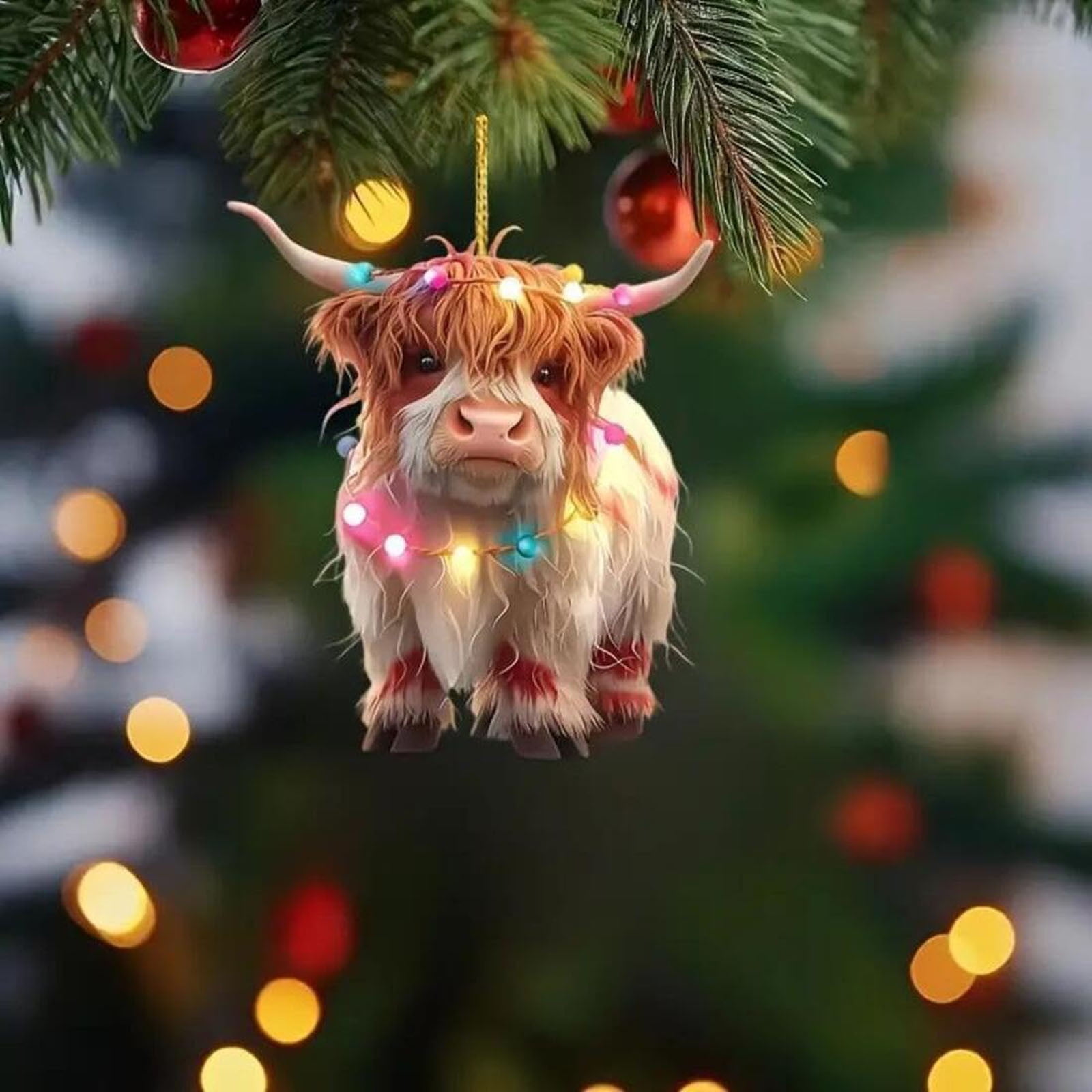 pathside Christmas Tree Cow Ornament, 3.15in Acrylic Christmas Highland ...