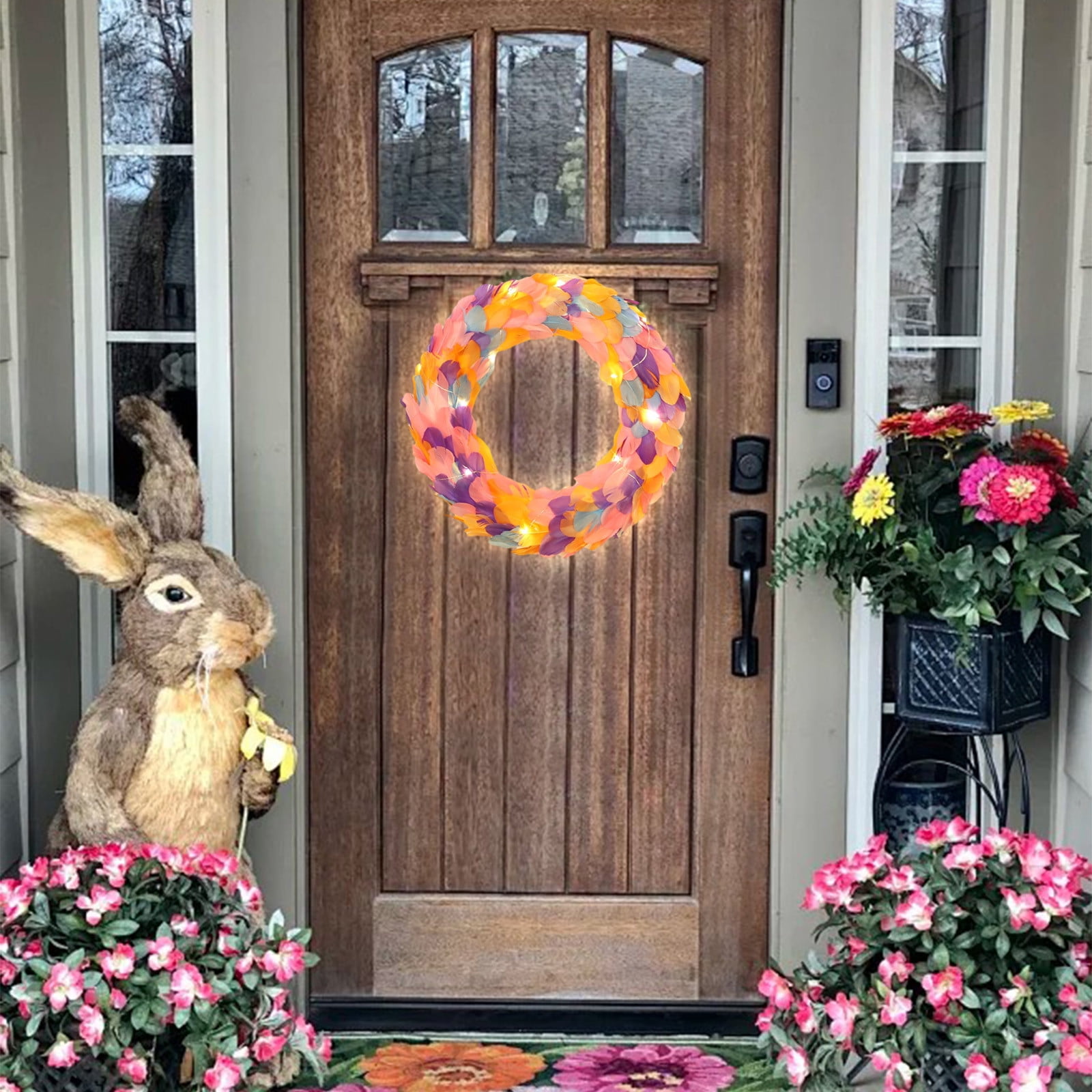 pathside Easter Bunny Wreath with LED Lights Easter Front Door Wreath ...