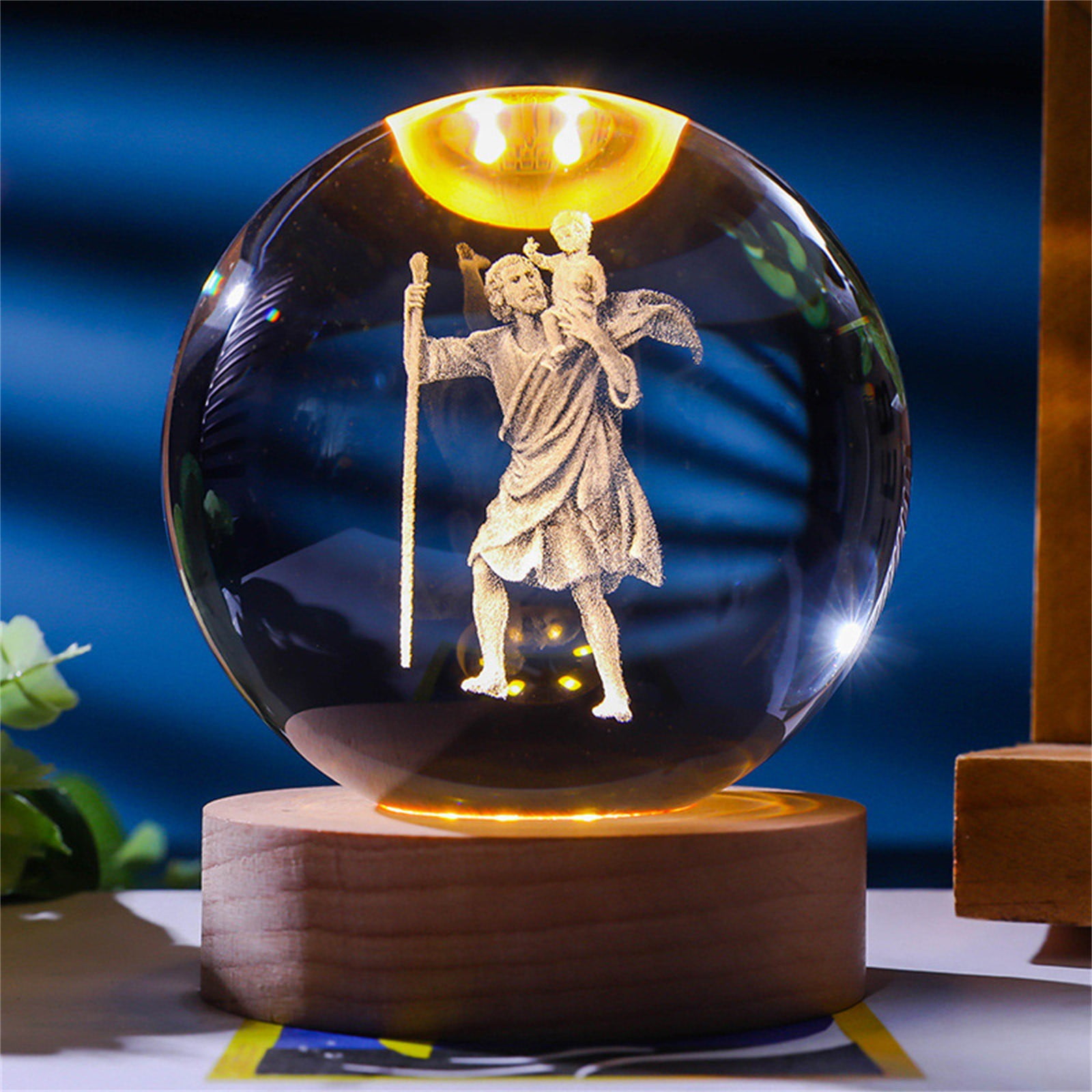pathside Easter Crystal Night Lights Carved Holy Family Statue Wooden ...