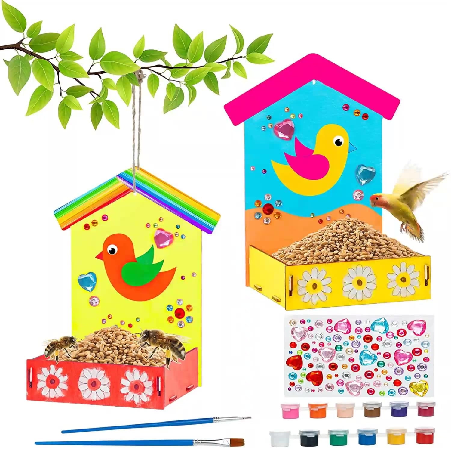 pathside Kids Arts and Crafts for Outdoor, Buildable DIY Birdhouse Kit ...