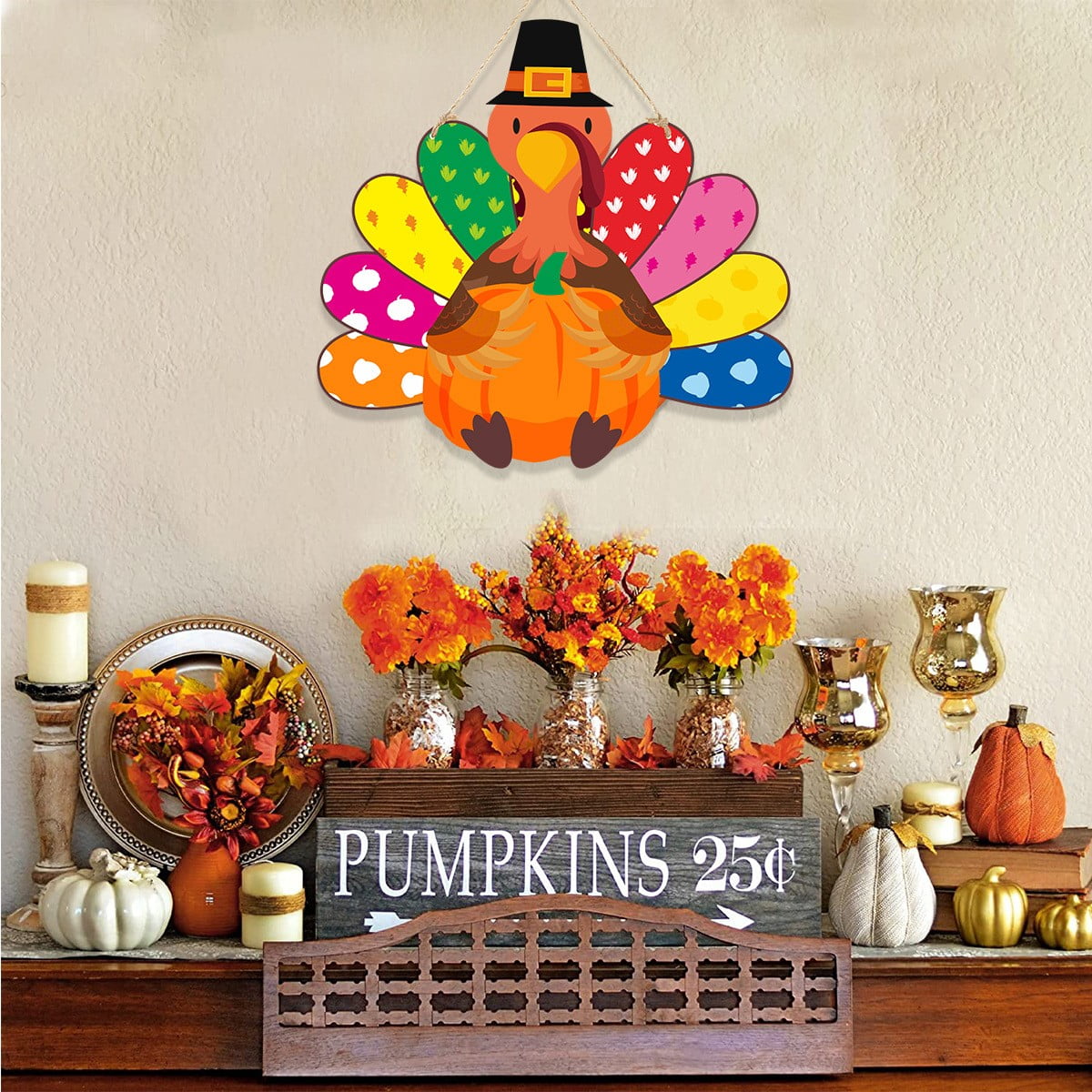 pathside Thanksgiving Turkey Door Sign Decorations, Thanksgiving Wreath ...
