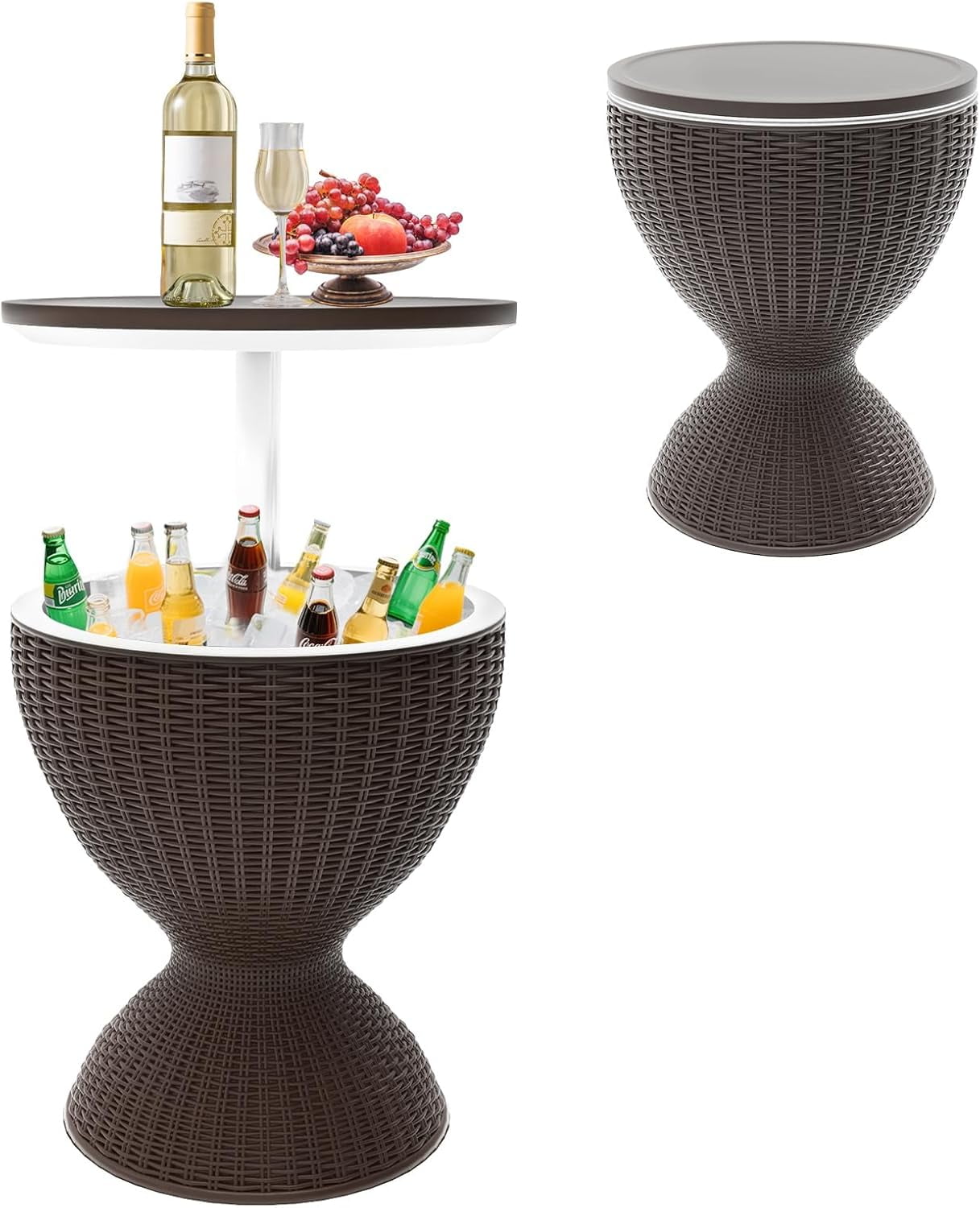 patio bar cooler table - 3-in-1 grey rattan style portable outdoor ...