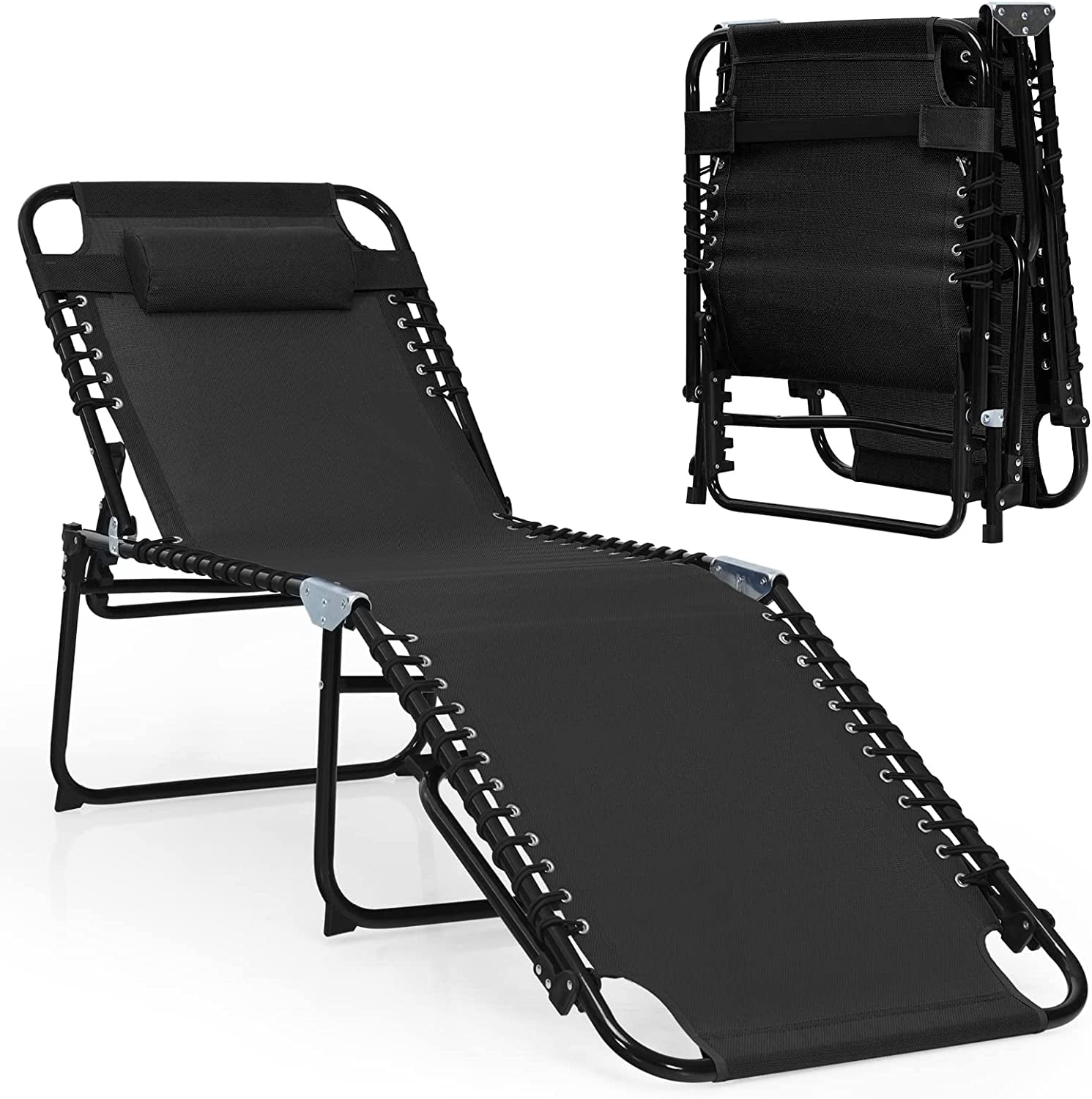 Patio Chaise Lounge Chair - 16” High Folding Tanning Chair with ...