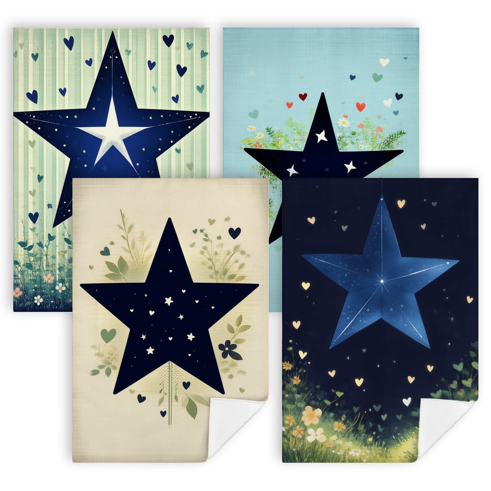 patriotic dish towels A blue star with hearts and flowers in a field ...