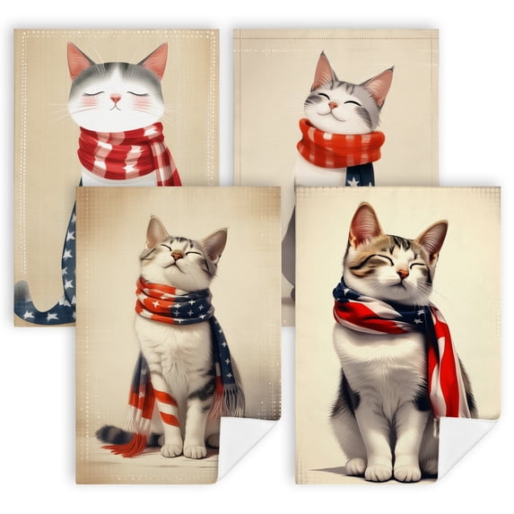 patriotic dish towels for kitchen A white cat wearing a red white and ...