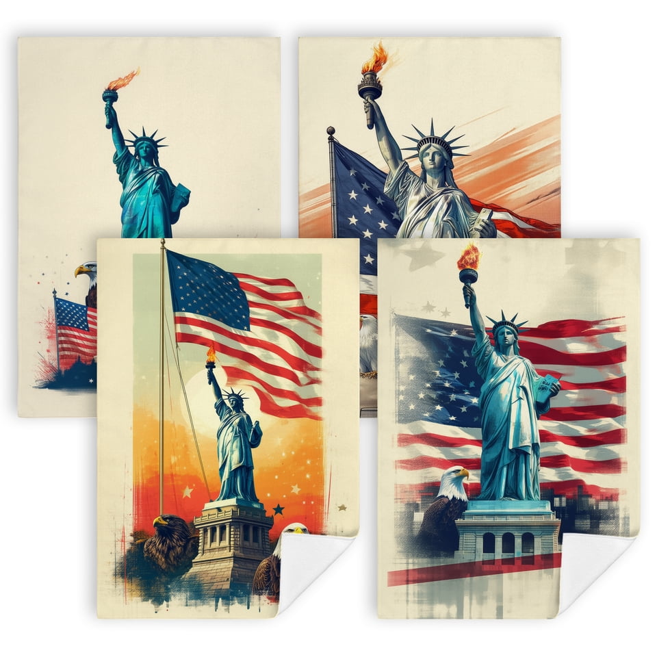 patriotic hand towels A statue of liberty with an eagle on top of it ...